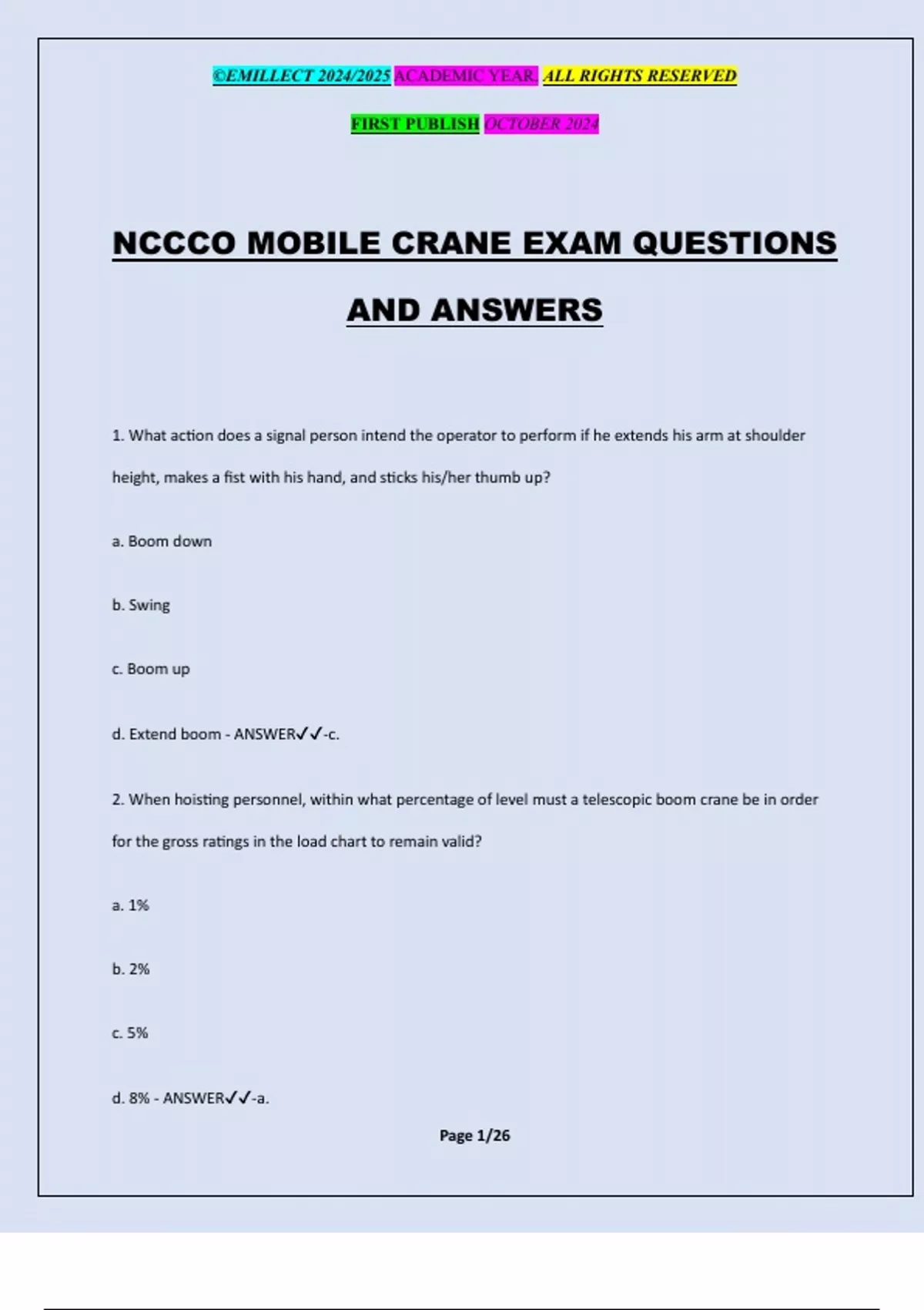 NCCCO MOBILE CRANE EXAM QUESTIONS AND ANSWERS - Practice Tests 2024 ...