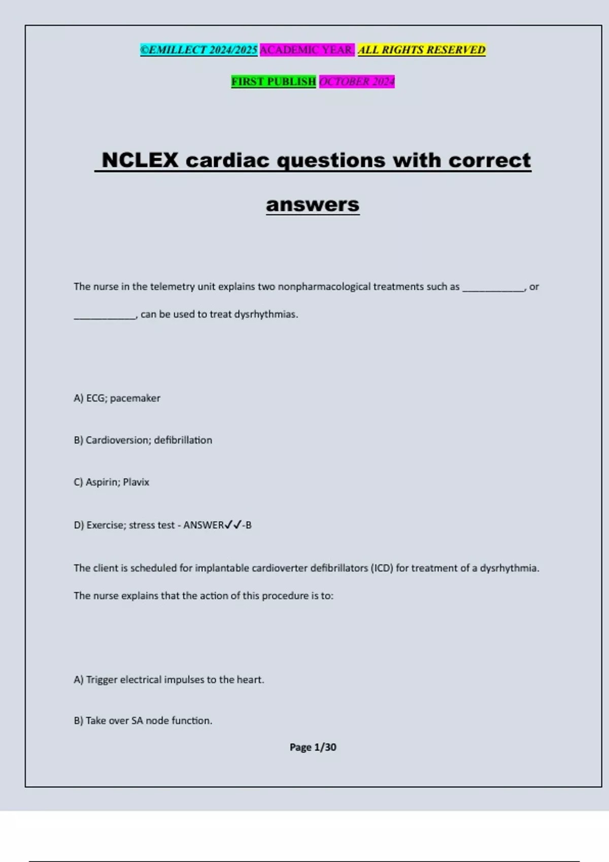 NCLEX cardiac questions with correct answers - Practice Tests 2024 ...