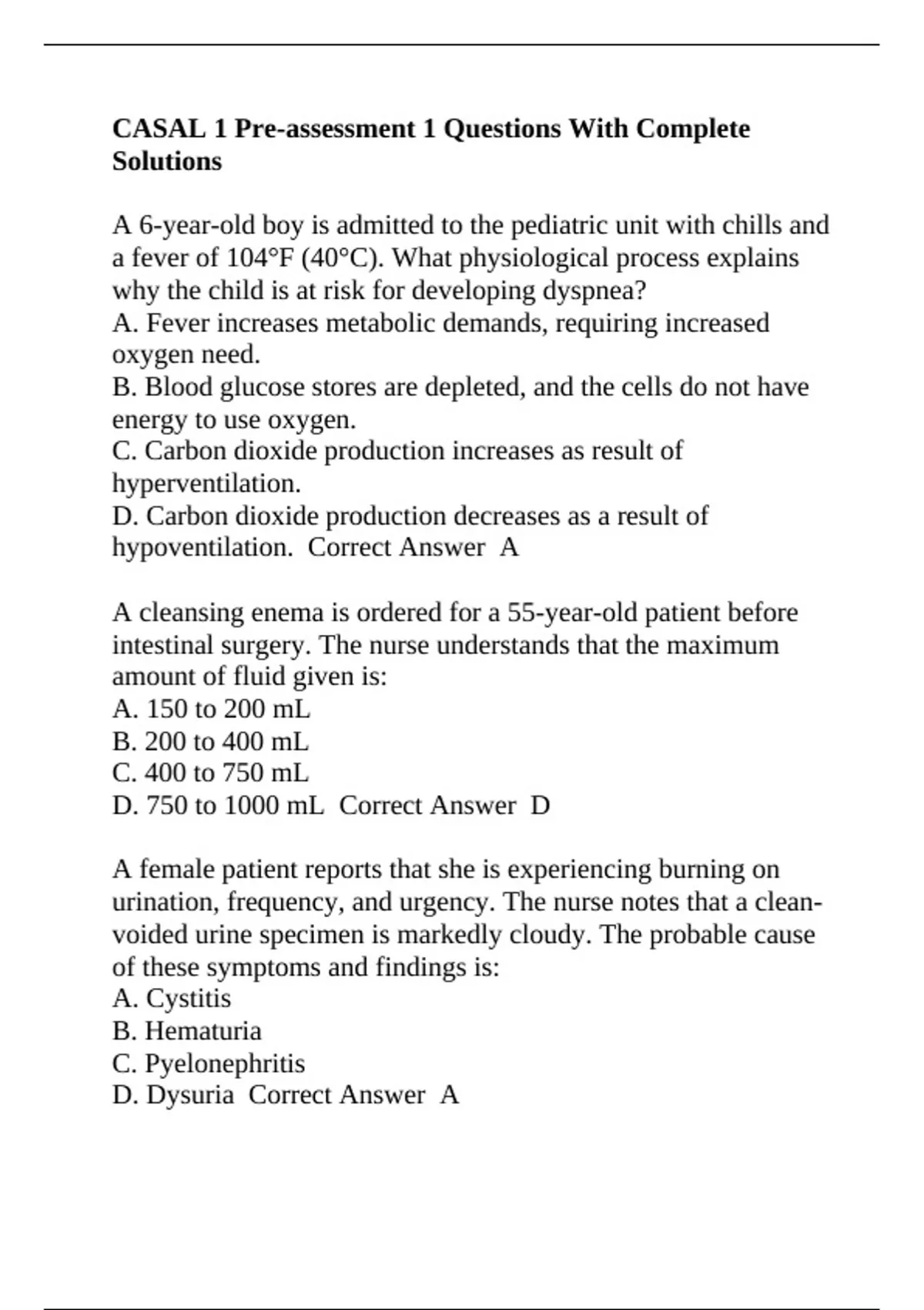 CASAL 1 Pre-assessment 1 Questions With Complete Solutions - CASAL 1 - Stuvia US