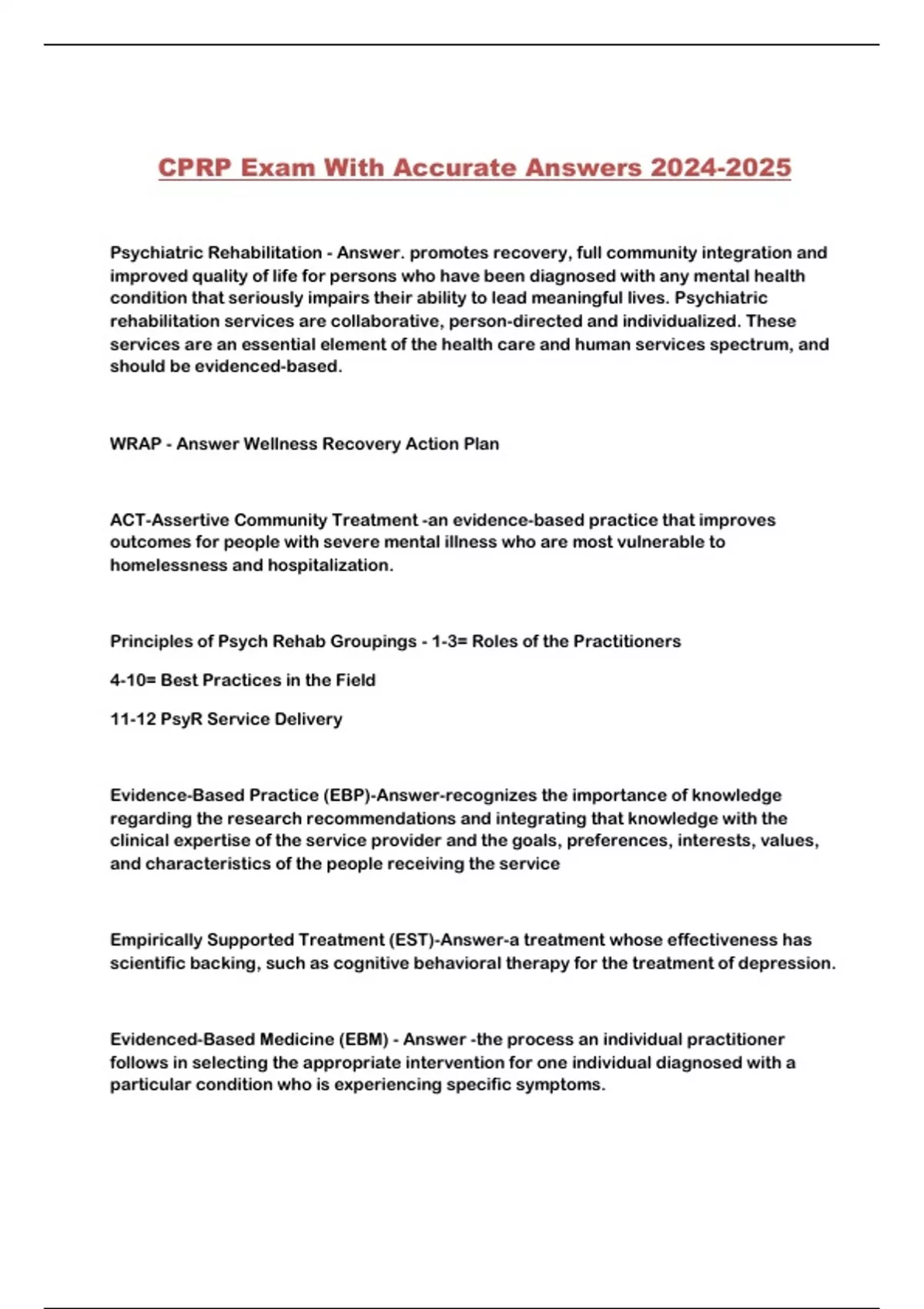 CPRP Exam With Accurate Answers - Cprp - Stuvia US