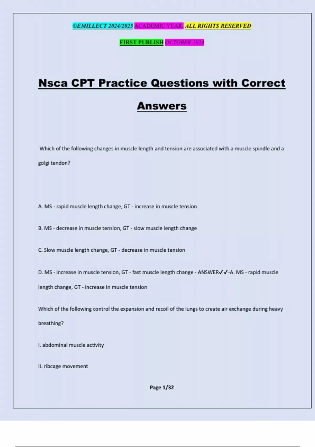 Nsca CPT Practice Questions with Correct Answers - Practice Tests 2024 ...