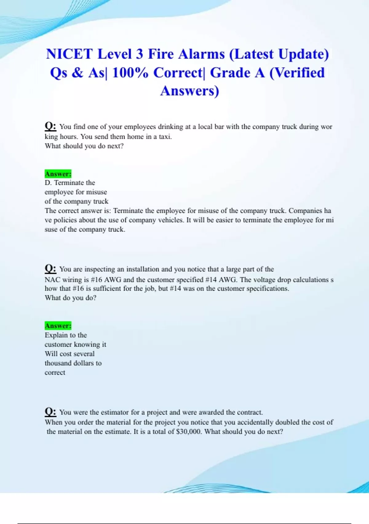 NICET Level 3 Fire Alarms (Latest 2024/ 2025 Update) Qs & As| 100% ...