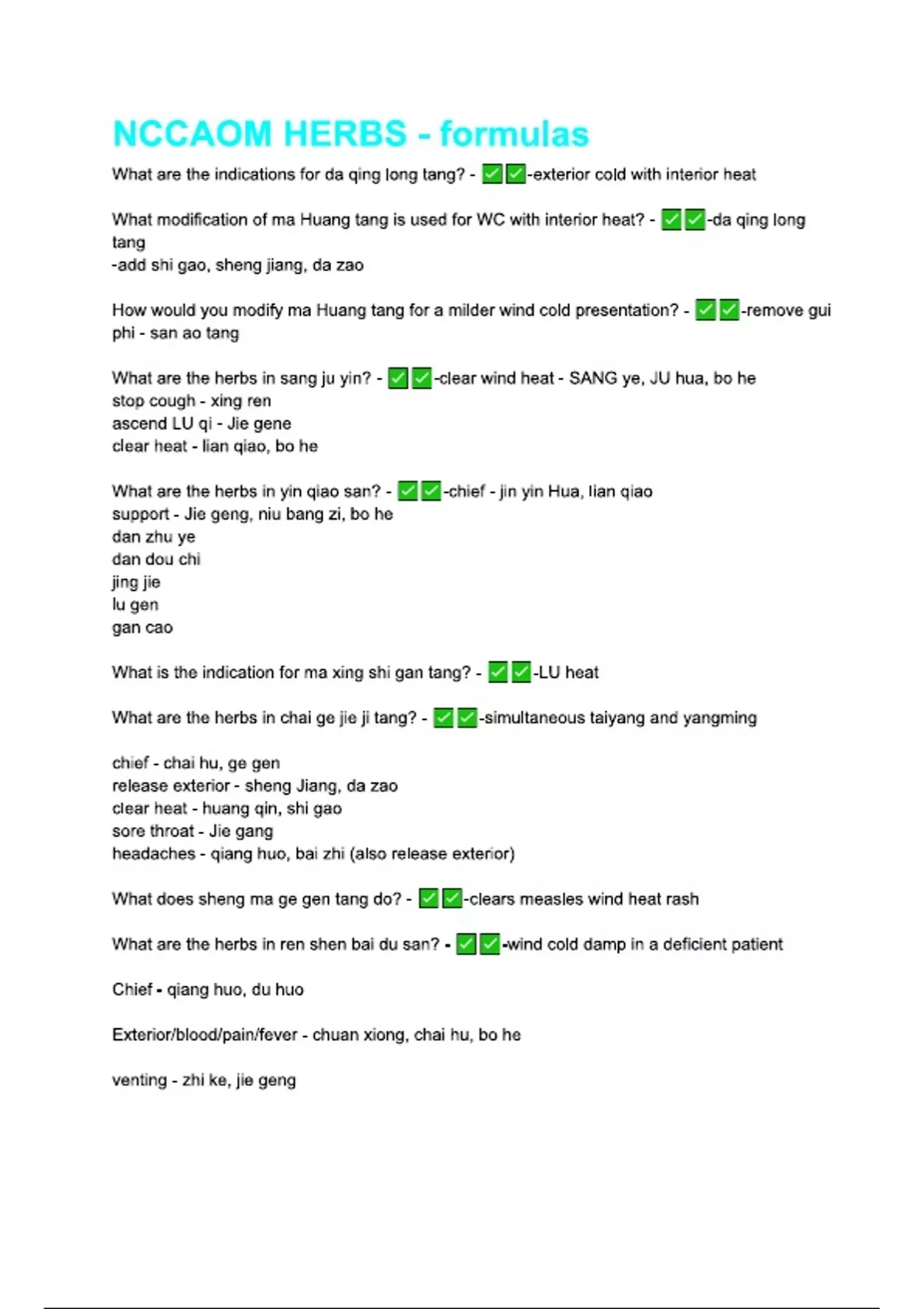 NCCAOM HERBS - formulas Complete Set Review With Correct Answers ...