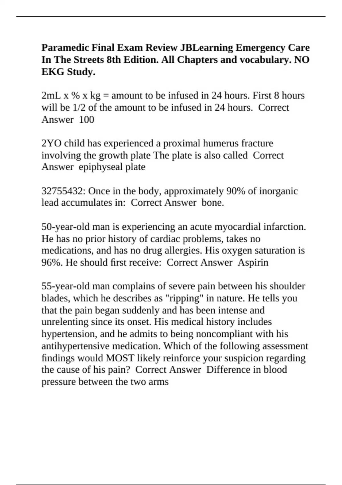 Paramedic Final Exam Review JBLearning Emergency Care In The Streets ...