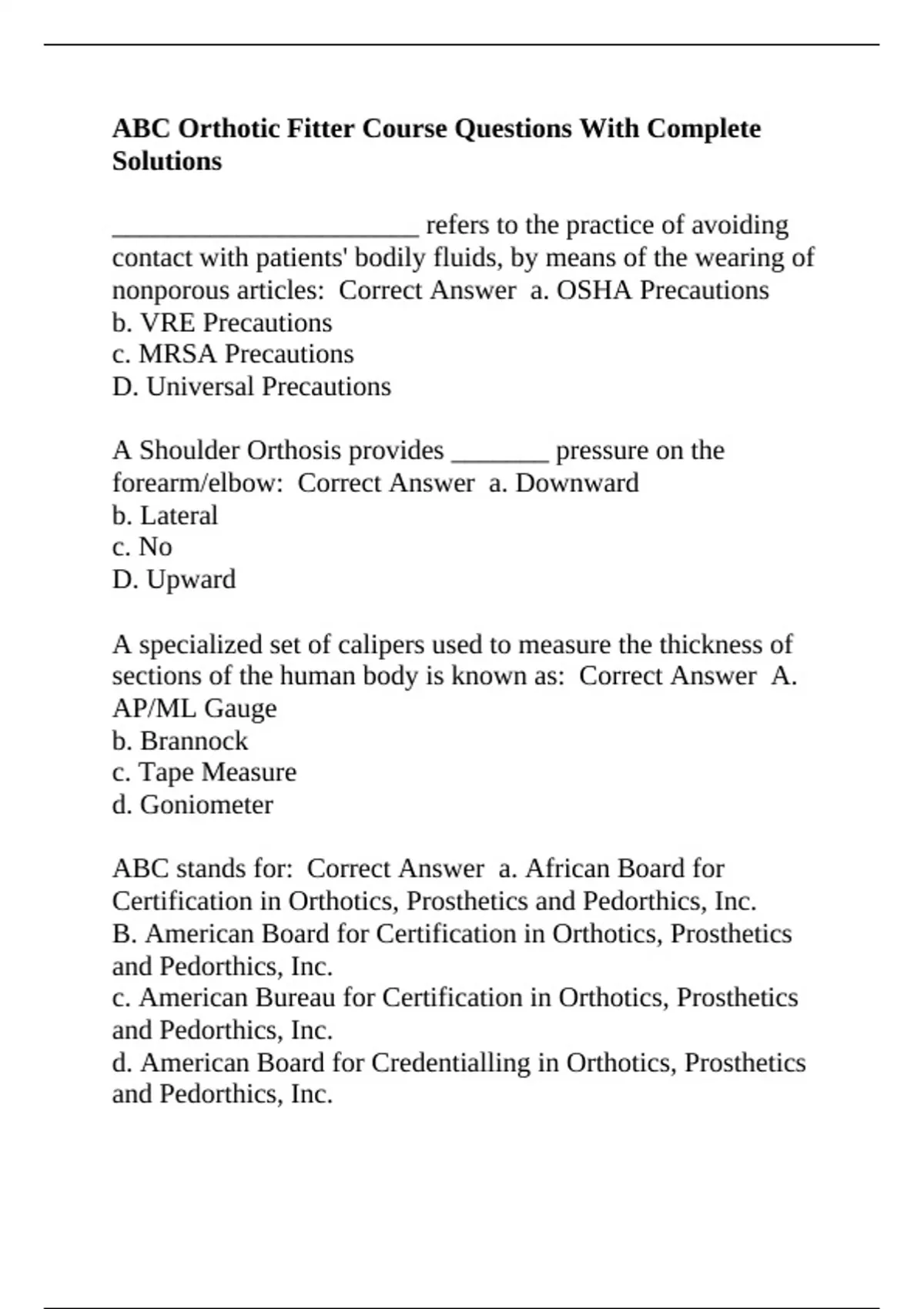 ABC Orthotic Fitter Course Questions With Complete Solutions - ABC ...