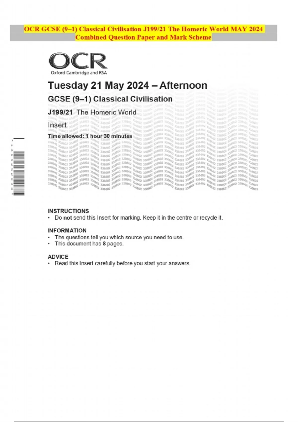 OCR GCSE (9–1) Classical Civilisation J199/21 The Homeric World MAY ...
