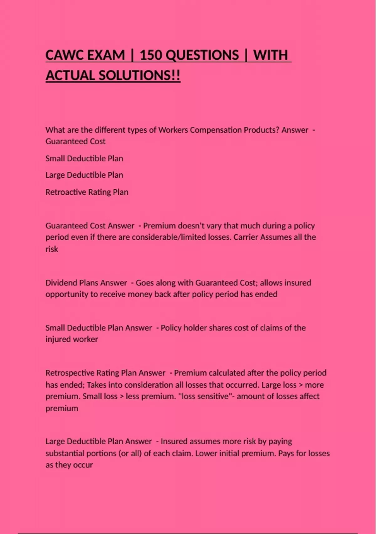 CAWC EXAM | 150 QUESTIONS | WITH ACTUAL SOLUTIONS!! - CAWC - Stuvia US