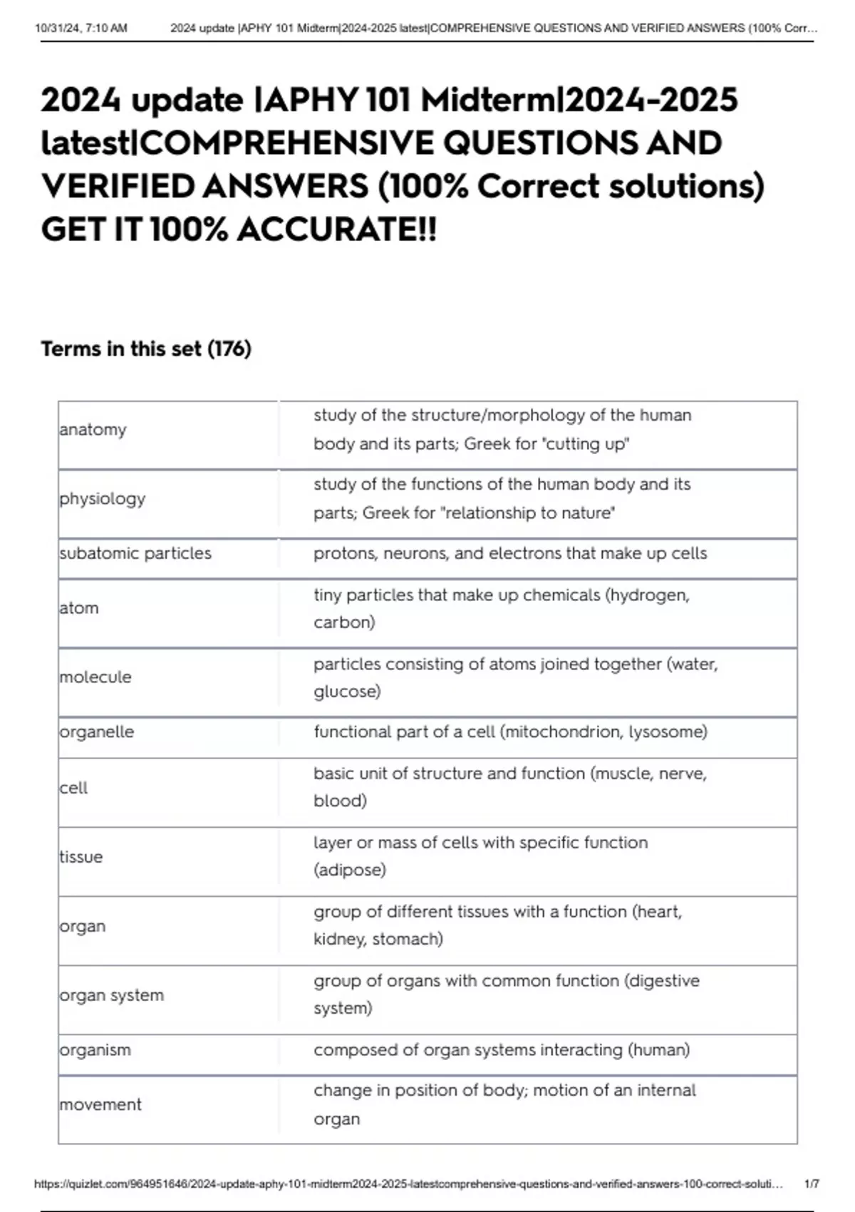 2024 update |APHY 101 Midterm| latest|COMPREHENSIVE QUESTIONS AND ...