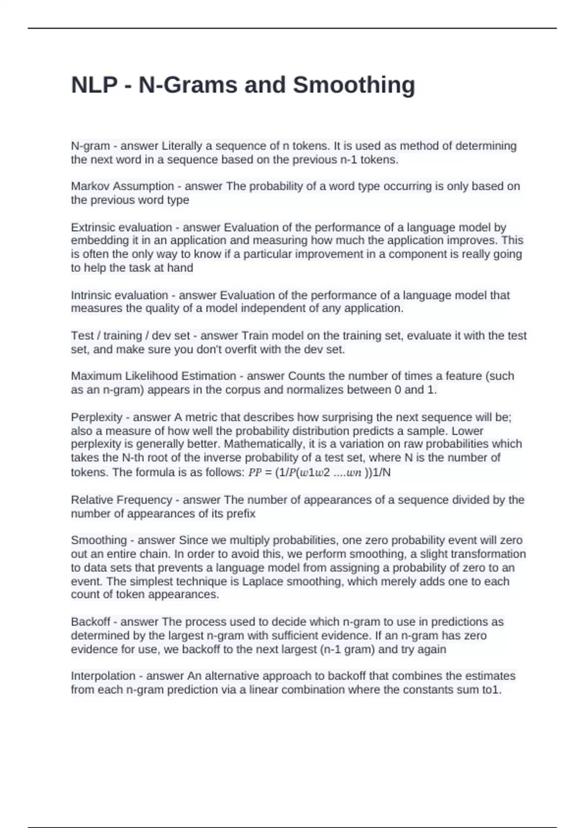 NLP - N-Grams and Smoothing Questions and Answers 2024 - NLP - Stuvia UK