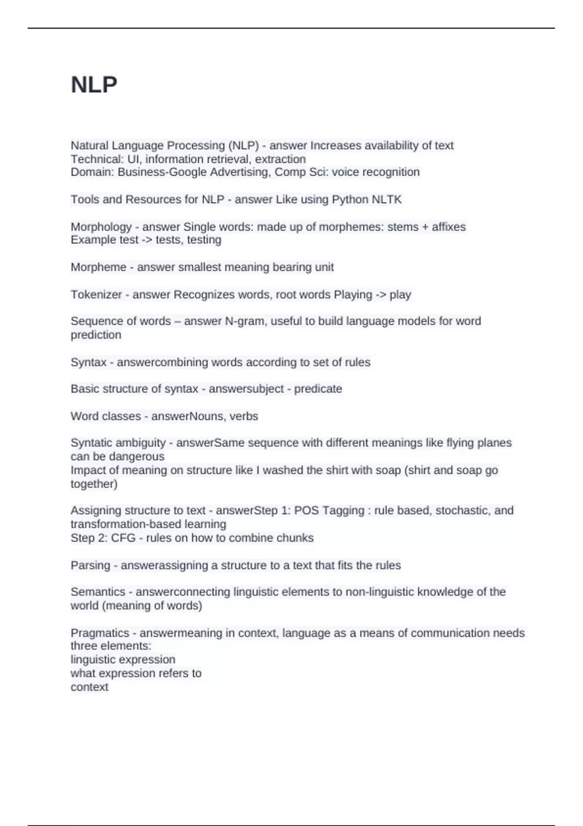 NLP QUESTIONS WITH CORRECT ANSWERS 2024 - NLP - Stuvia US