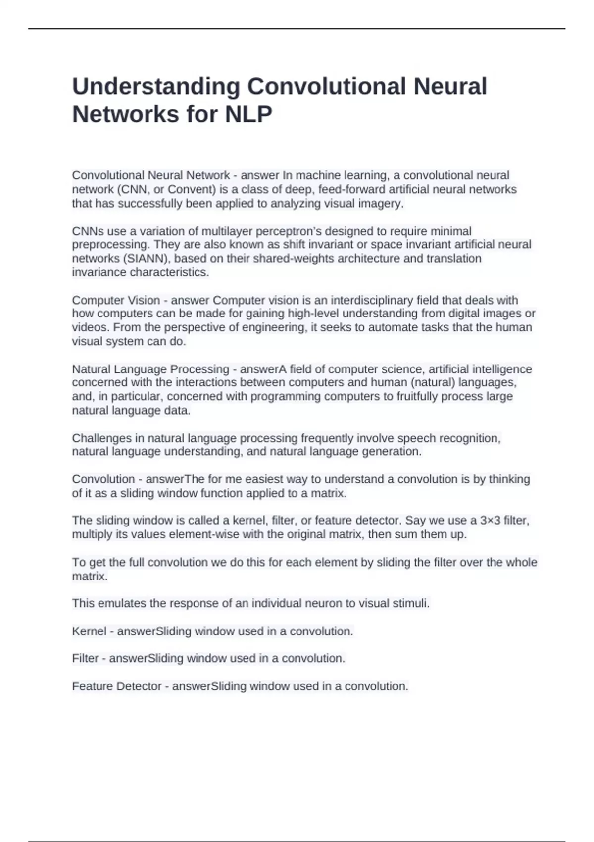 Understanding Convolutional Neural Networks for NLP Questions and Answers 2024 - NLP - Stuvia US