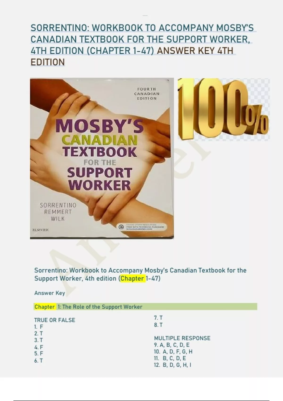 SORRENTINO: WORKBOOK TO ACCOMPANY MOSBY’S CANADIAN TEXTBOOK FOR THE ...