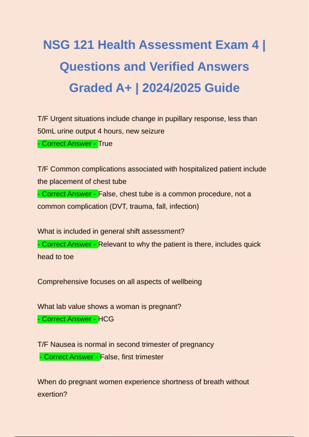 NSG 121 Health Assessment Exam 4 | Questions and Verified Answers ...