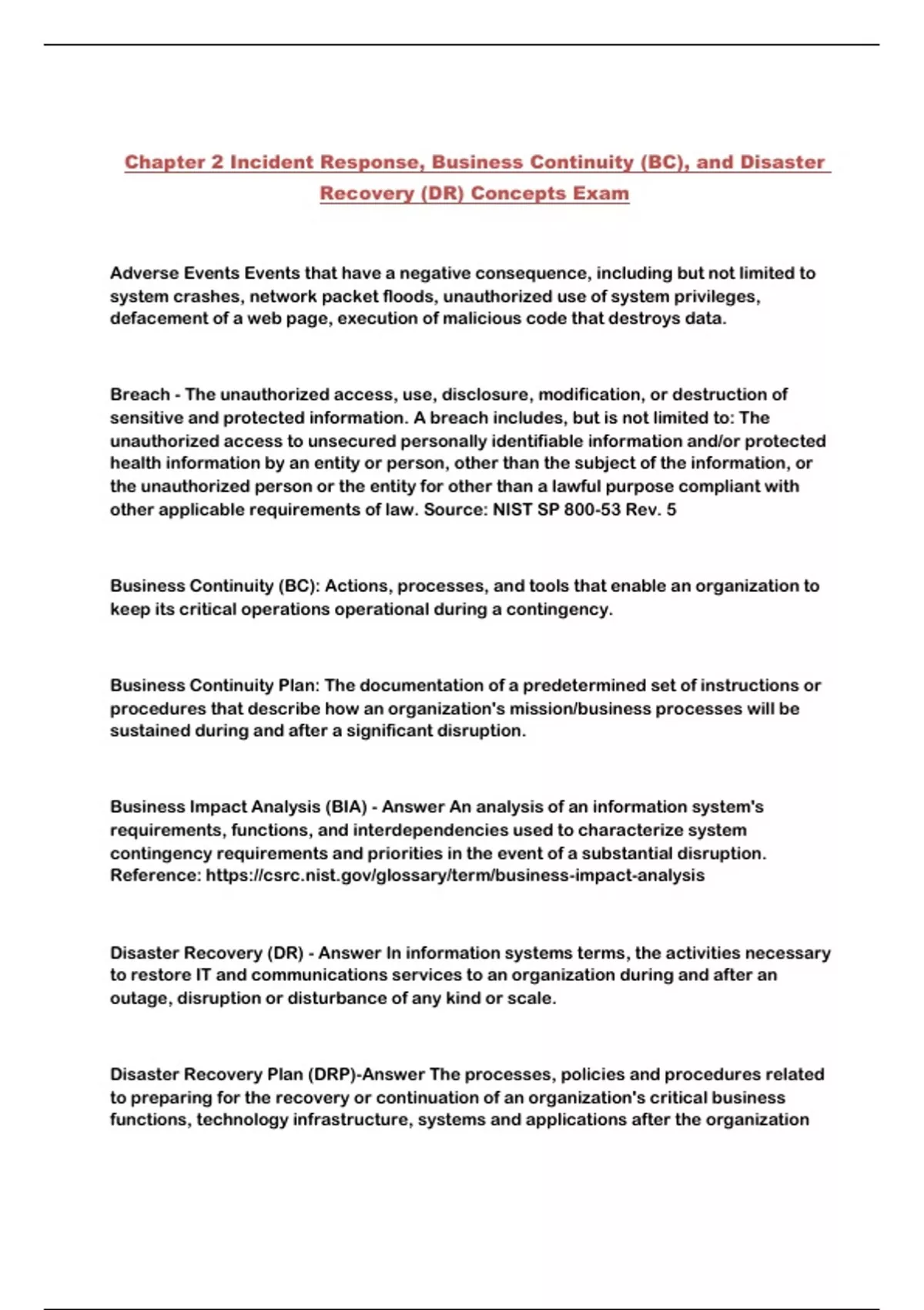 Chapter 2 Incident Response, Business Continuity (BC), and Disaster ...