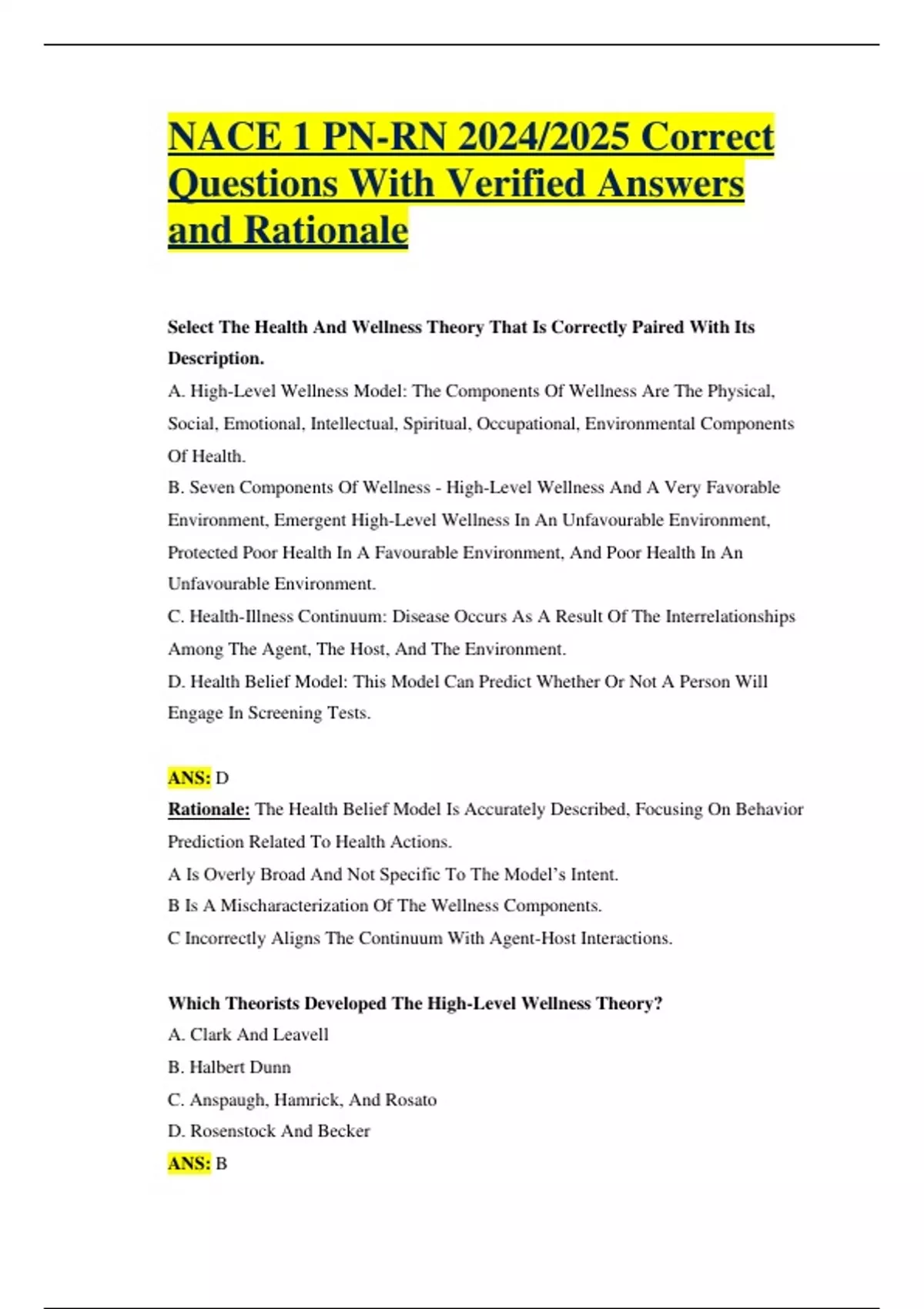 NACE 1 PN-RN 2024/2025 Correct Questions With Verified Answers and ...
