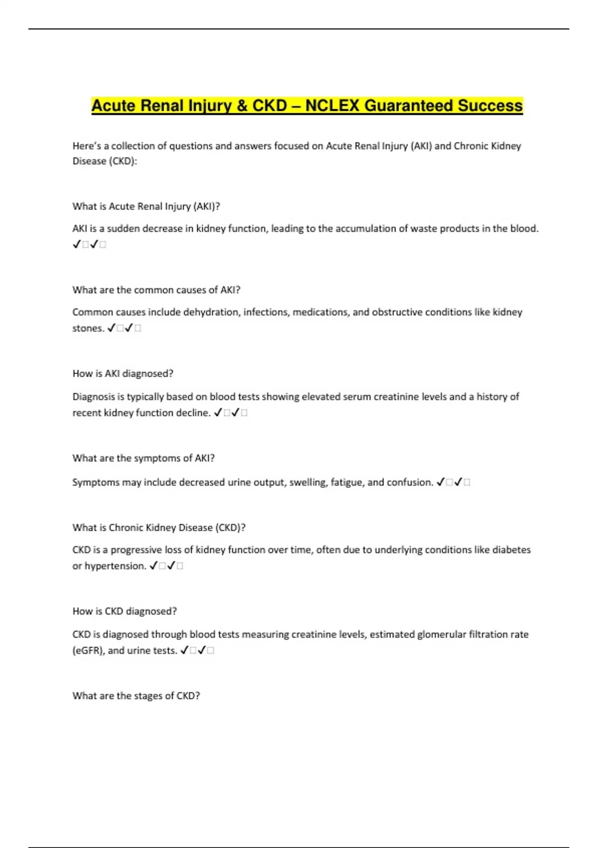 Complete And Verified BUNDLE DEAL -AKI &CKD- Acute Kidney Injury and ...