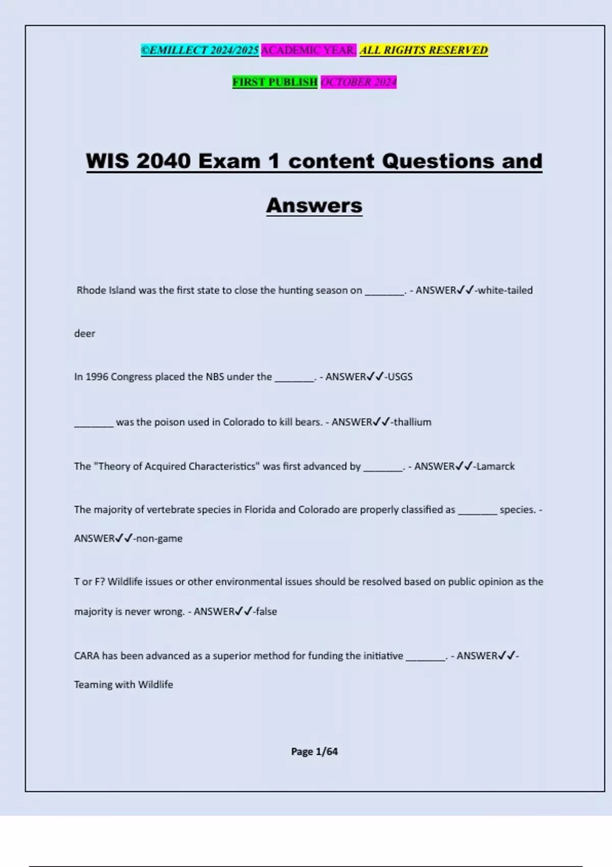 WIS 2040 Exam 1 content Questions and Answers - WIS 2040 - Stuvia US