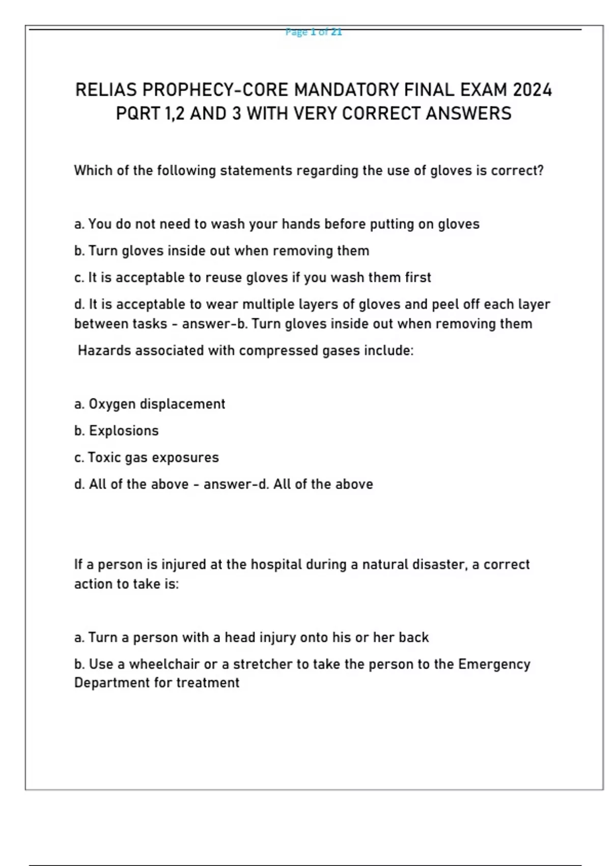 RELIAS PROPHECY-CORE MANDATORY FINAL EXAM 2024 PART 1,2 AND 3 WITH VERY ...