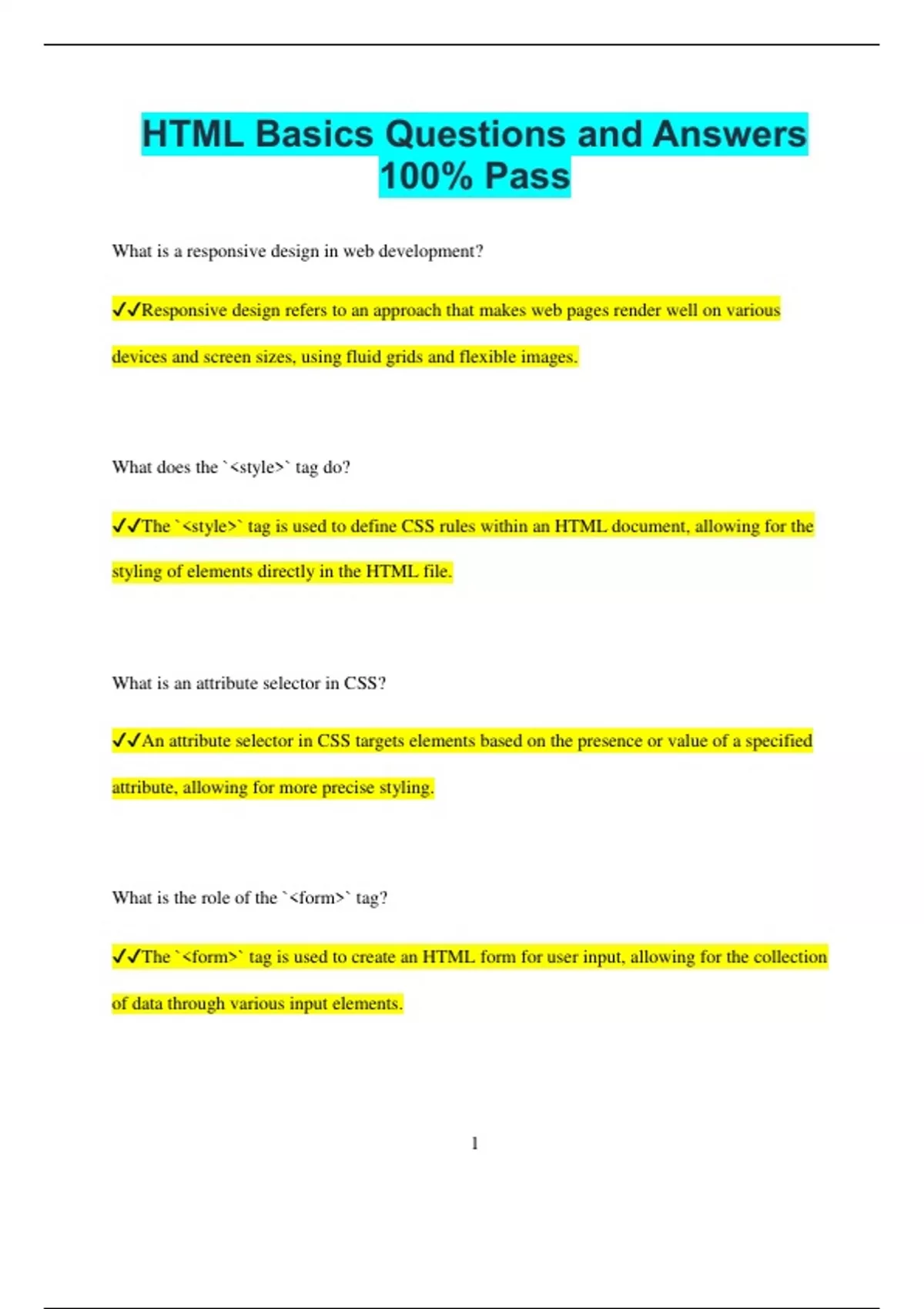 HTML Basics Questions and Answers 100% Pass - HTML Basics - Stuvia US