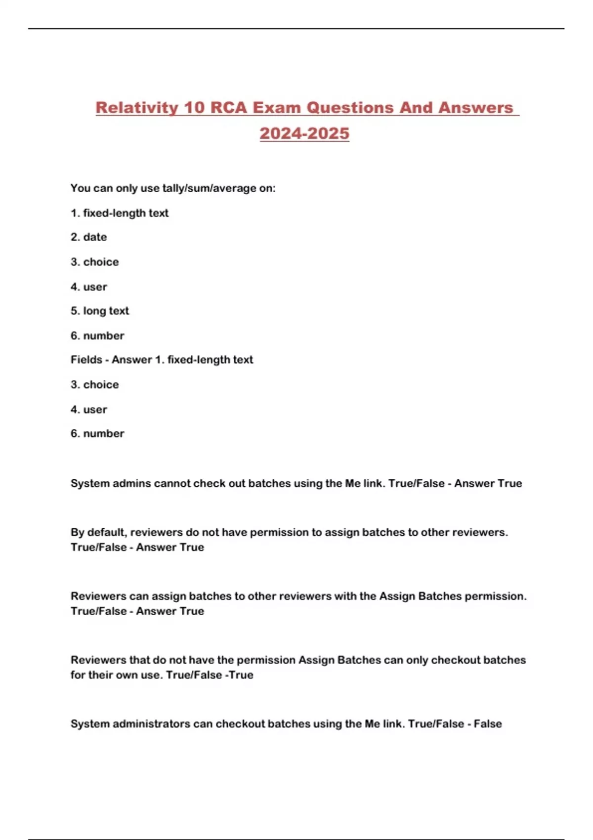 Relativity 10 RCA Exam Questions And Answers - Relativity 10 RCA ...