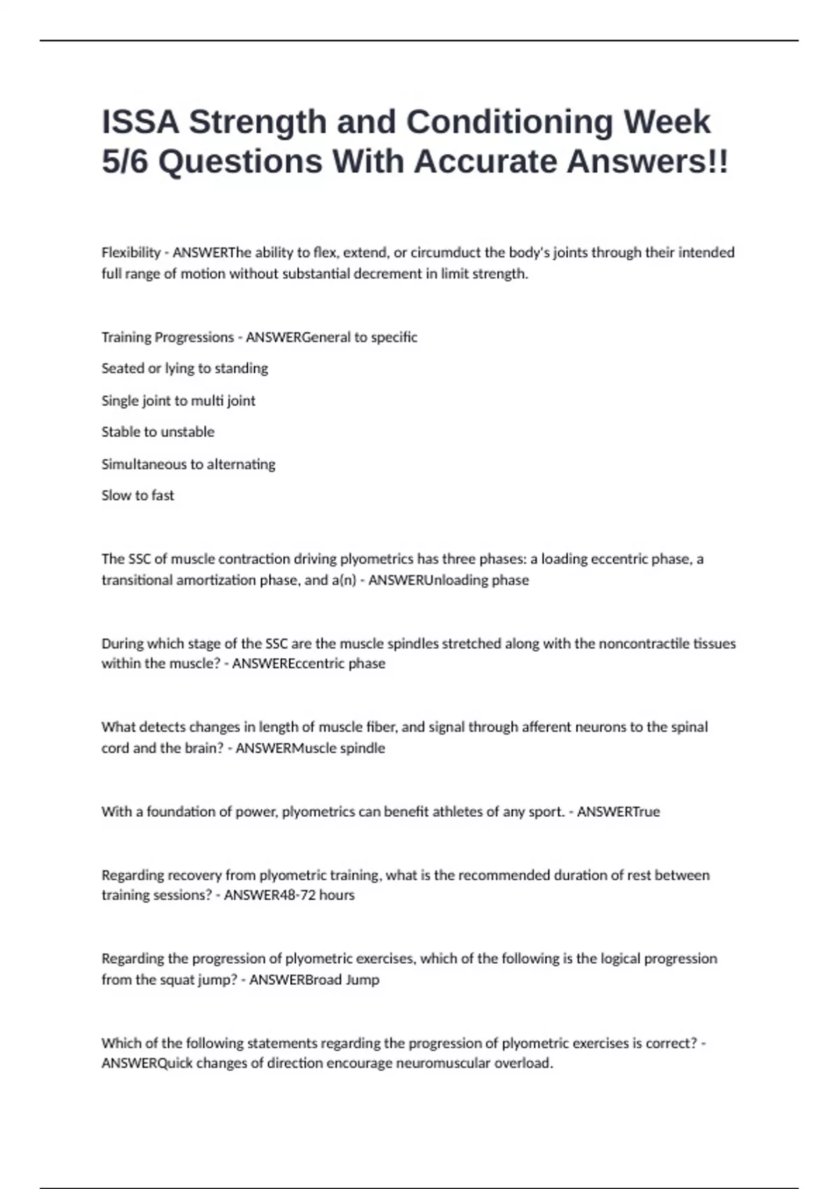 ISSA Strength and Conditioning Week 5/6 Questions With Accurate Answers ...