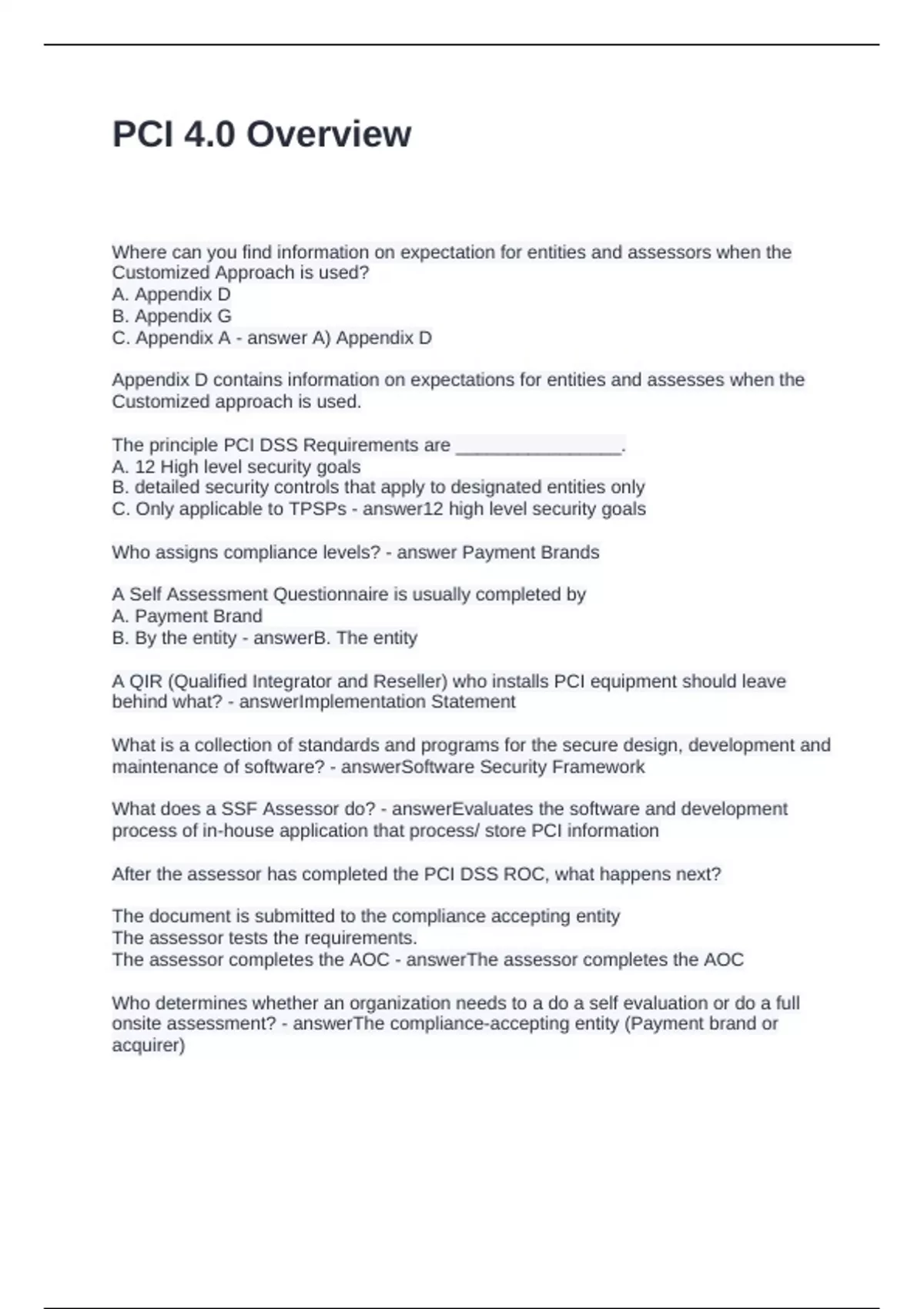 PCI 4.0 Overview Questions and Answers 2024 - Pci - Stuvia US
