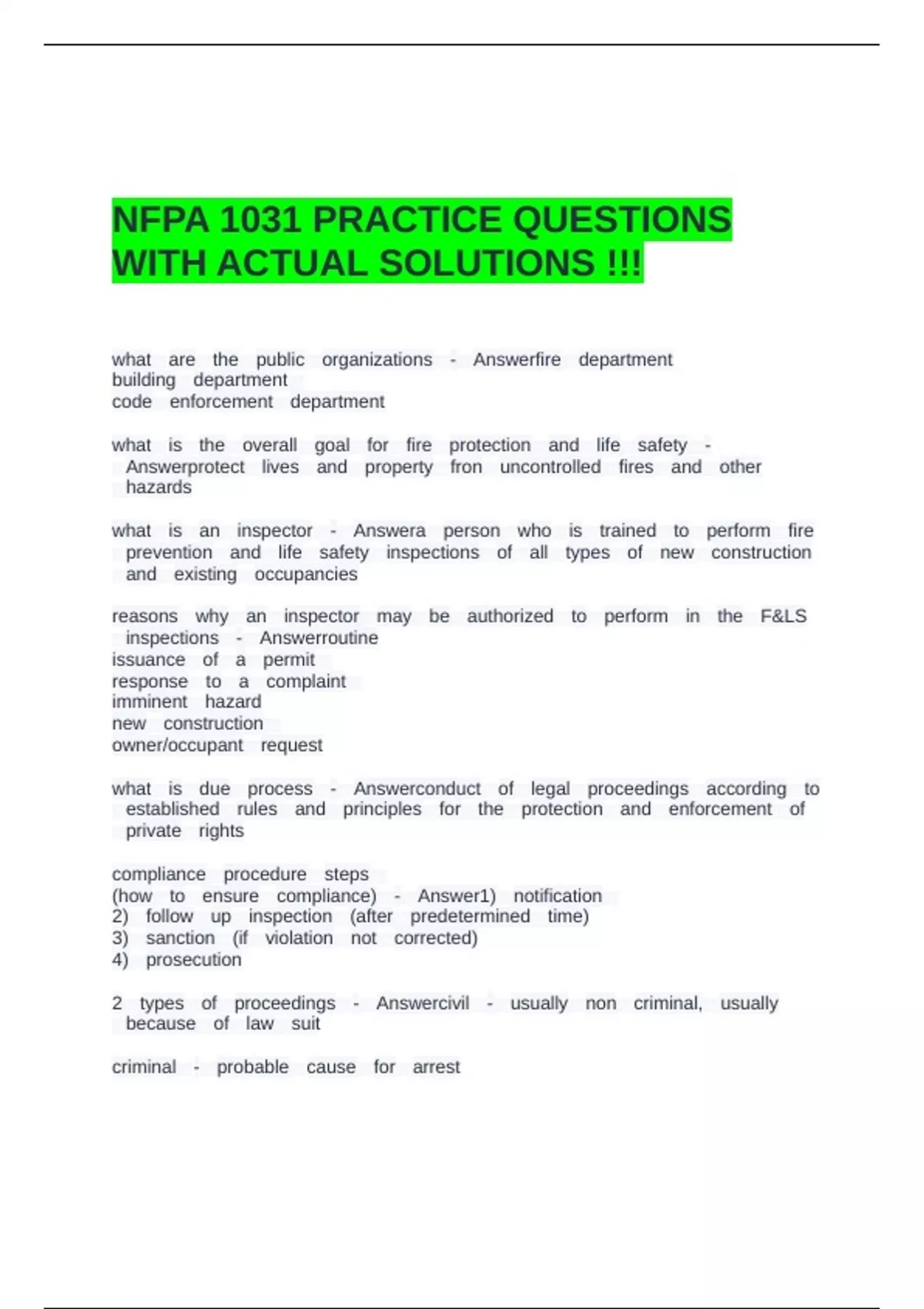 NFPA 1031 PRACTICE QUESTIONS WITH ACTUAL SOLUTIONS - NFPA 1031 - Stuvia US