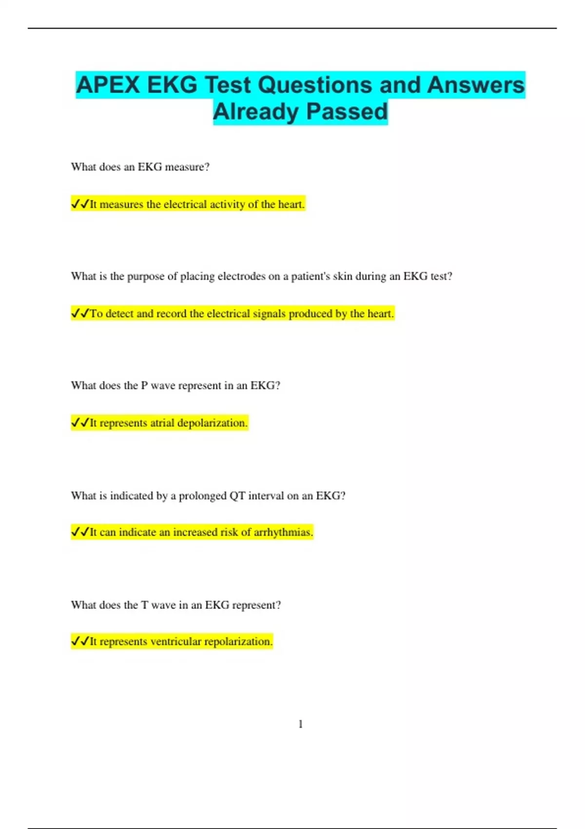 APEX EKG Test Questions and Answers Already Passed - APEX EKG - Stuvia US