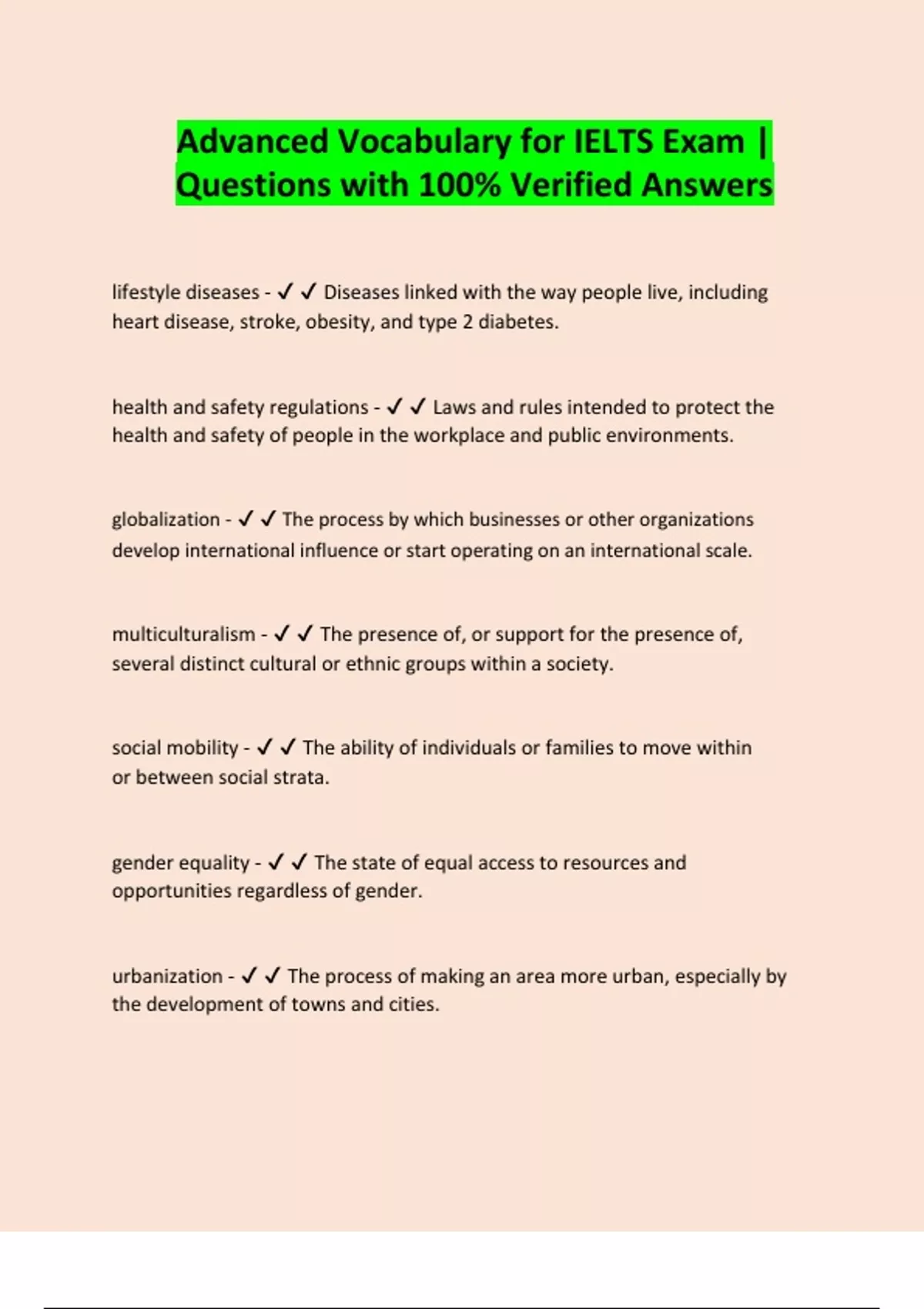 Advanced Vocabulary for IELTS Exam | Questions with 100% Verified ...