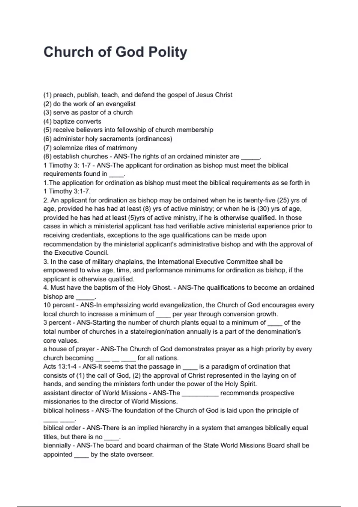 Church of God Polity Questions With Verified Answers 2025/2026 - Church ...