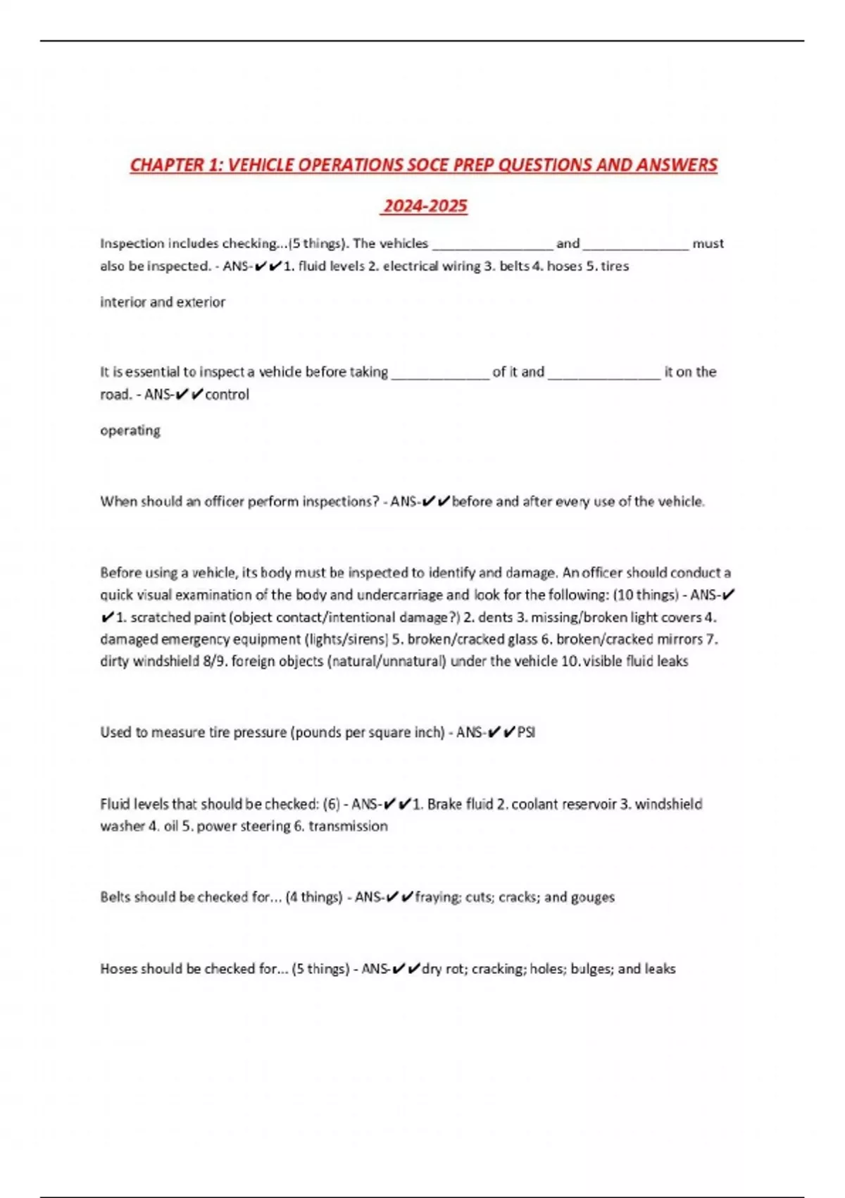 CHAPTER 1: VEHICLE OPERATIONS SOCE PREP QUESTIONS AND ANSWERS - VEHICLE ...