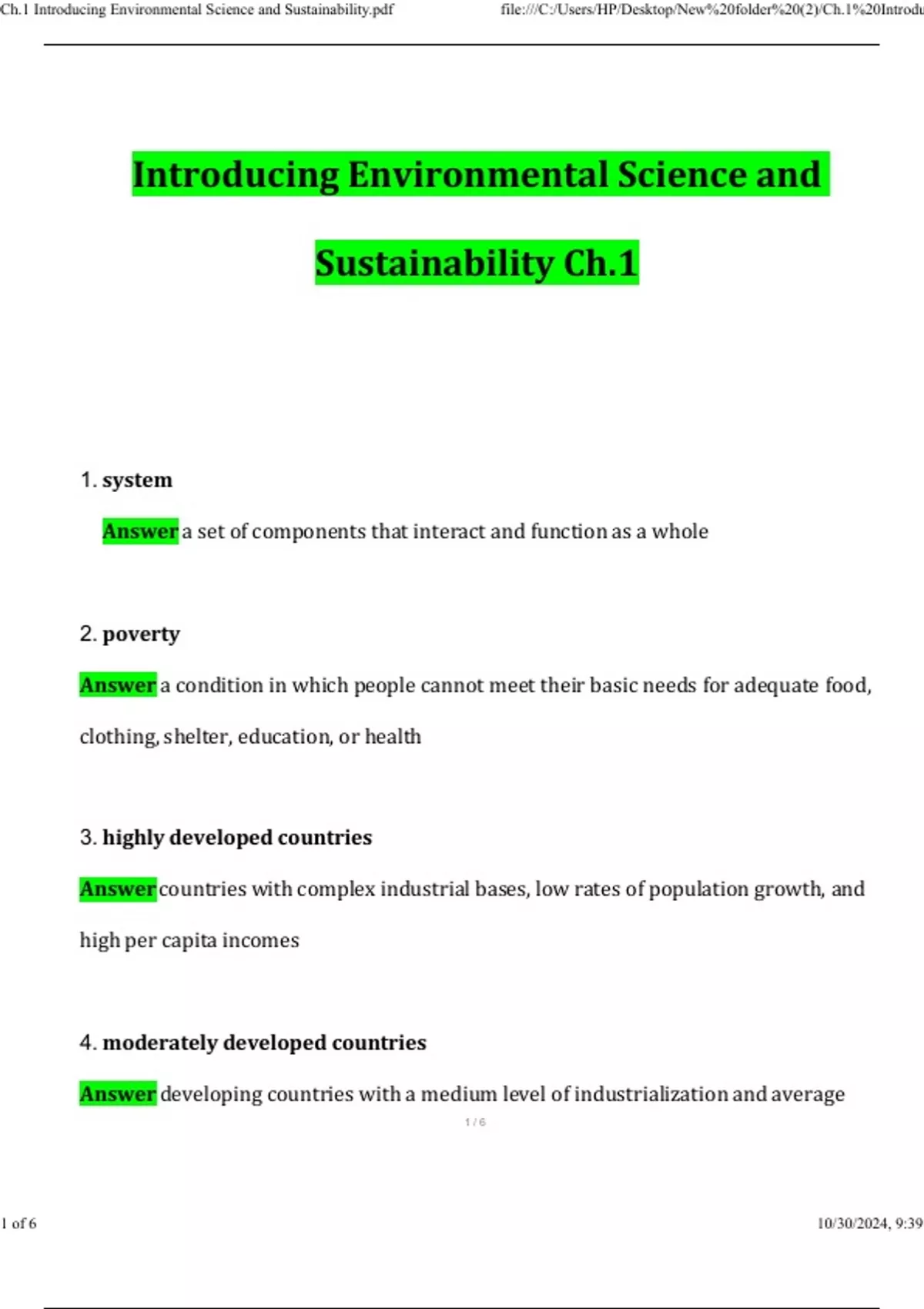 Ch.1 Introducing Environmental Science and Sustainability 2024 ...