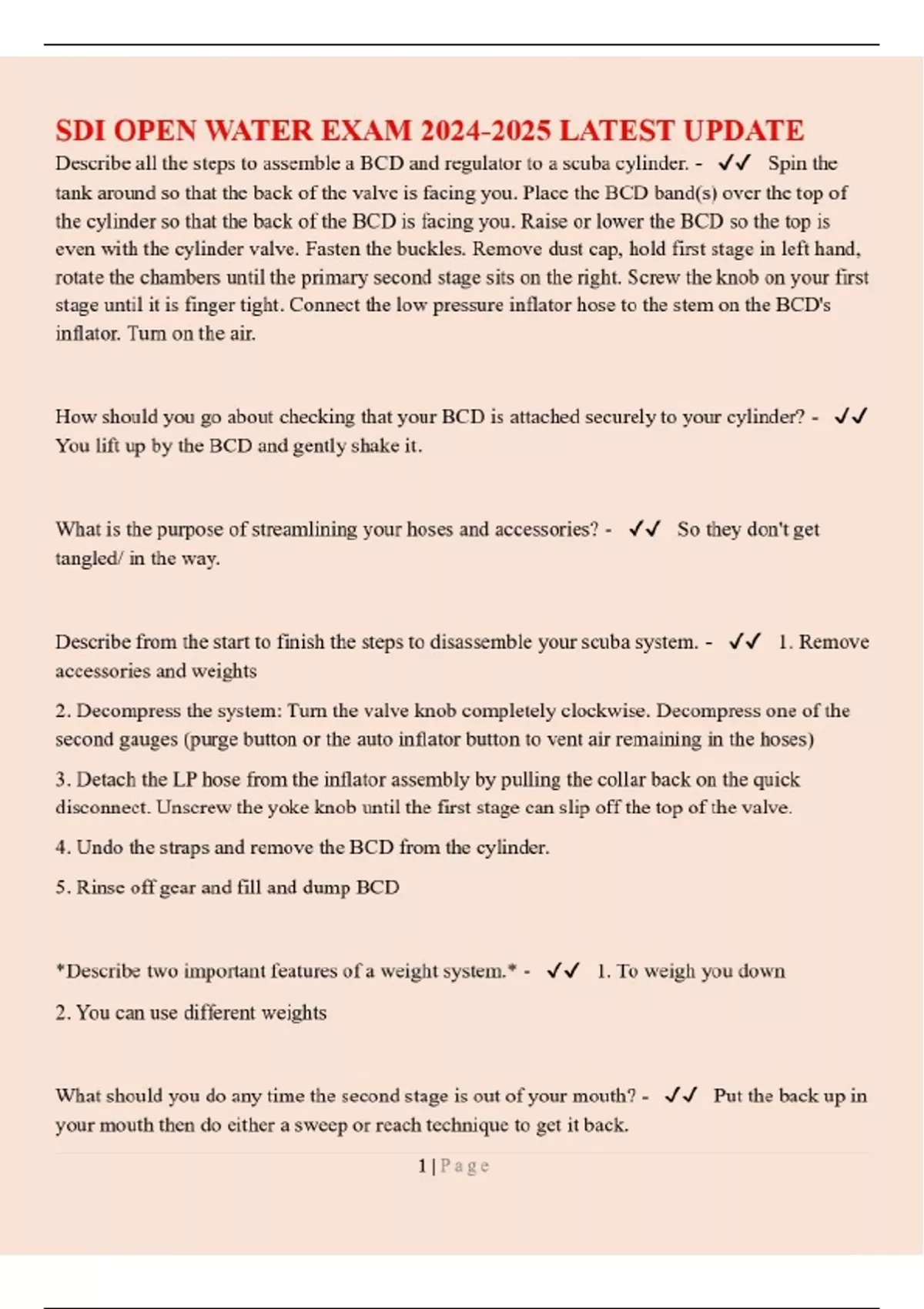 SDI OPEN WATER EXAM LATEST UPDATE - SDI - Stuvia US