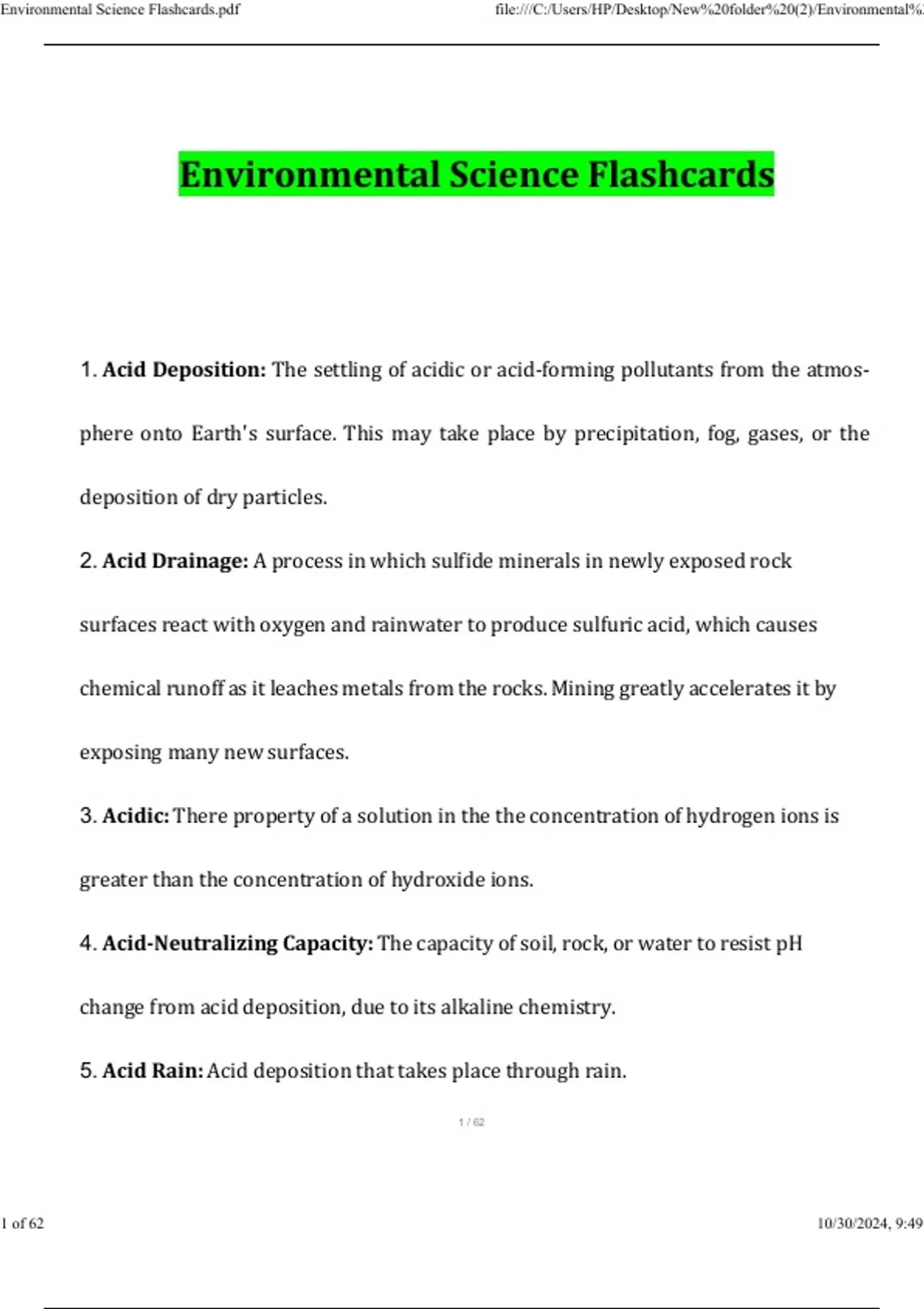 Environmental Science Flashcards 2024 Questions and Answers Latest ...