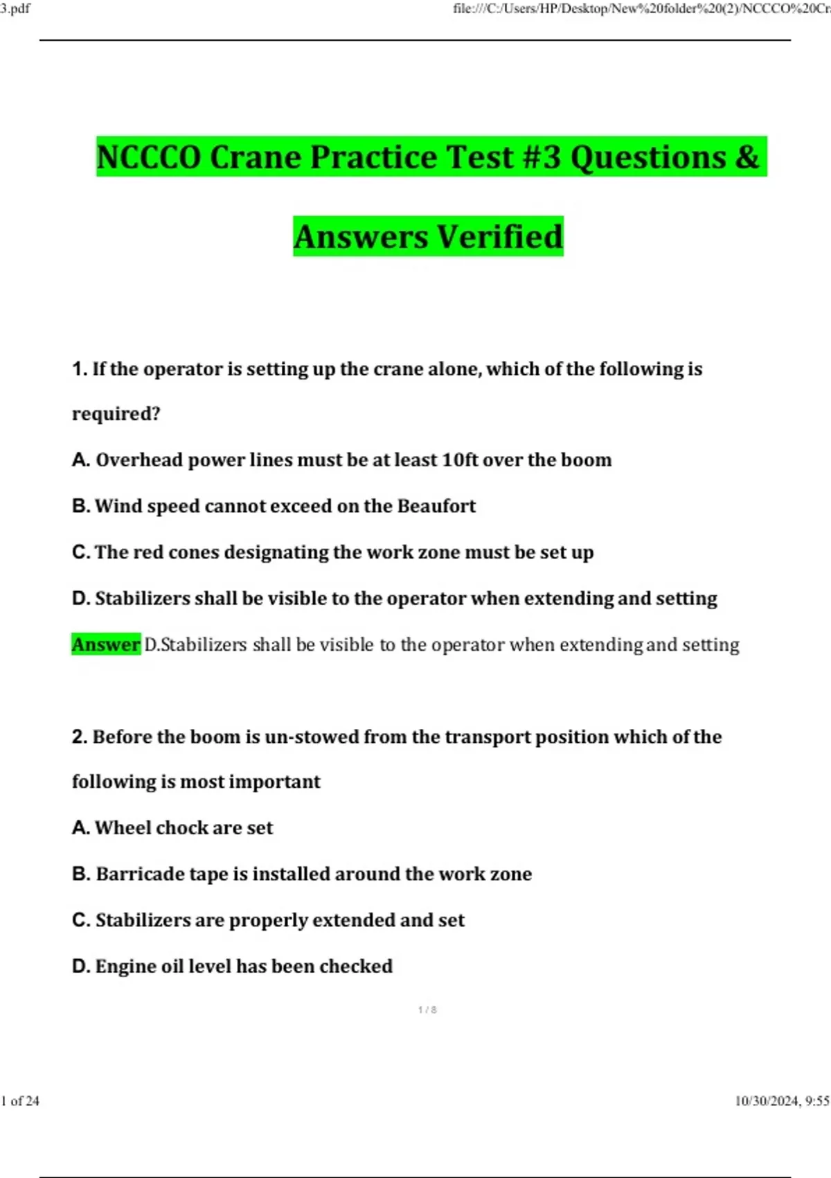 NCCCO Crane Practice Test 2024 Questions and Answers Latest (2024 / ...