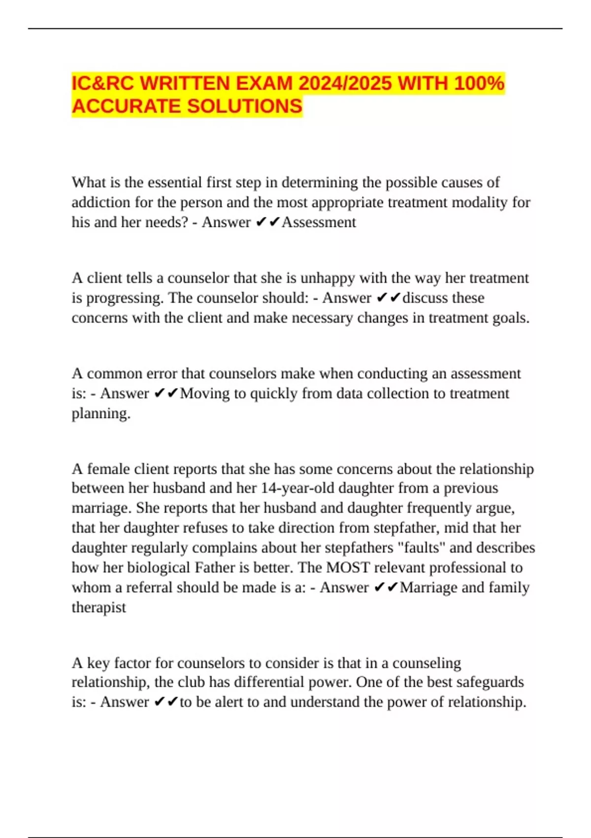 IC&RC WRITTEN EXAM 2024/2025 WITH 100% ACCURATE SOLUTIONS - IC&RC ...