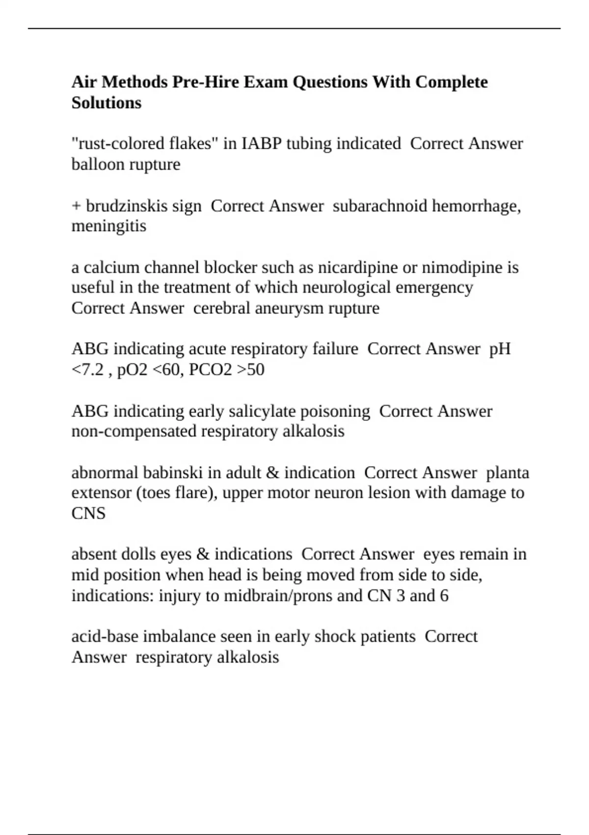 Air Methods Pre-Hire Exam Questions With Complete Solutions - Air ...