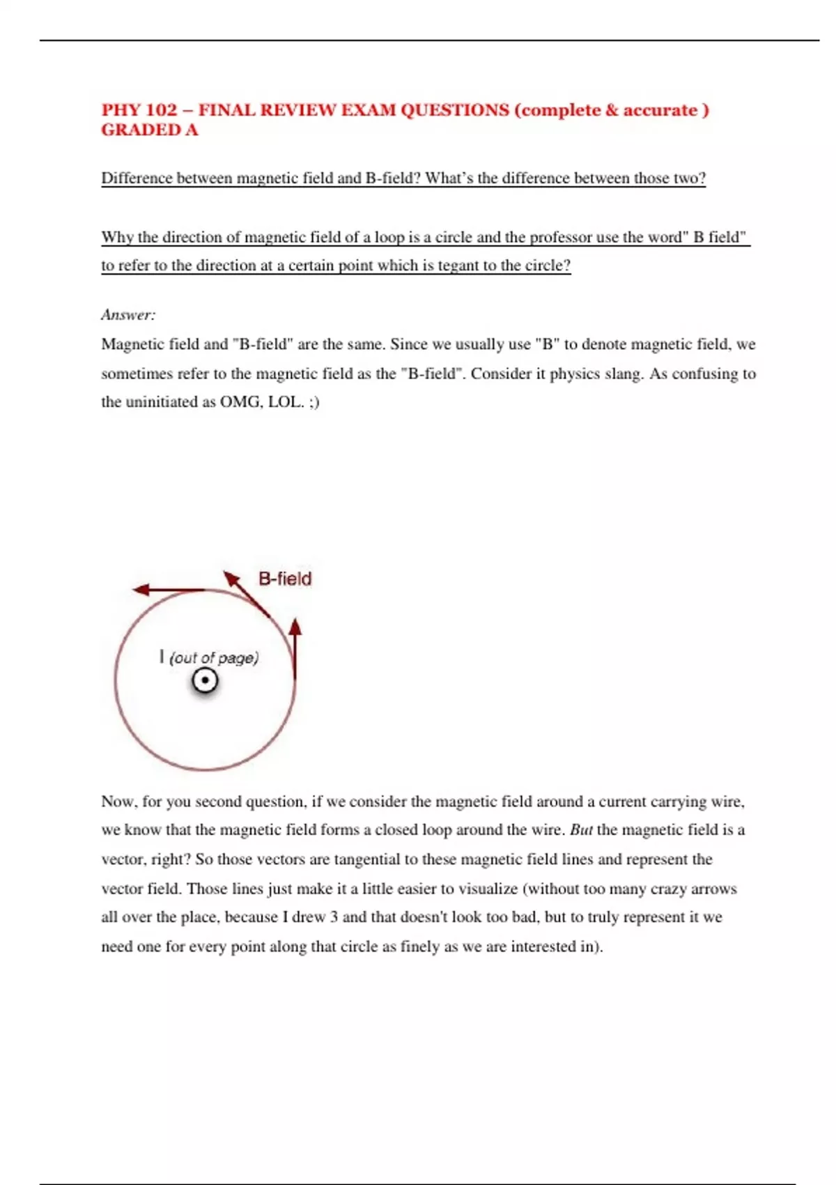PHY 102 – FINAL REVIEW EXAM QUESTIONS (complete & accurate ) GRADED A ...