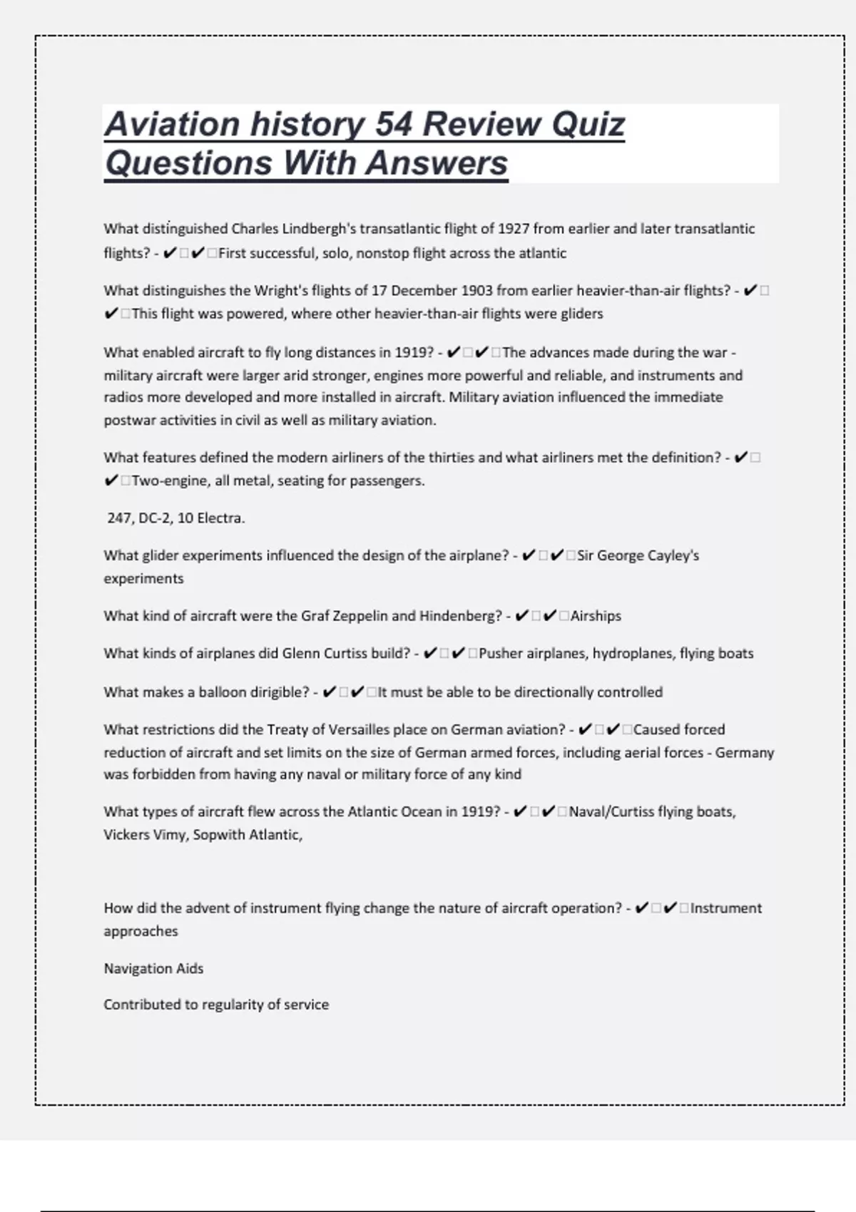 Aviation history 54 Review Quiz Questions With Answers - Aviation ...