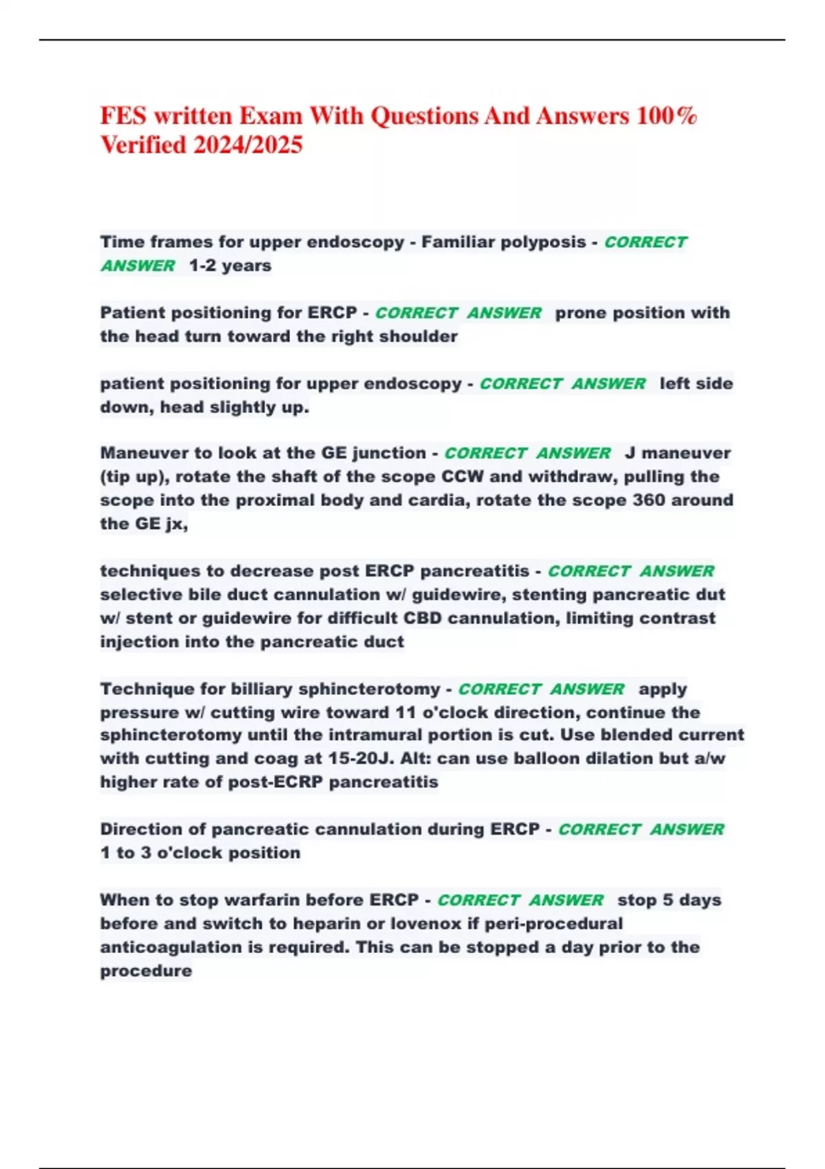 FES written Exam With Questions And Answers 100% Verified 2024/2025 ...