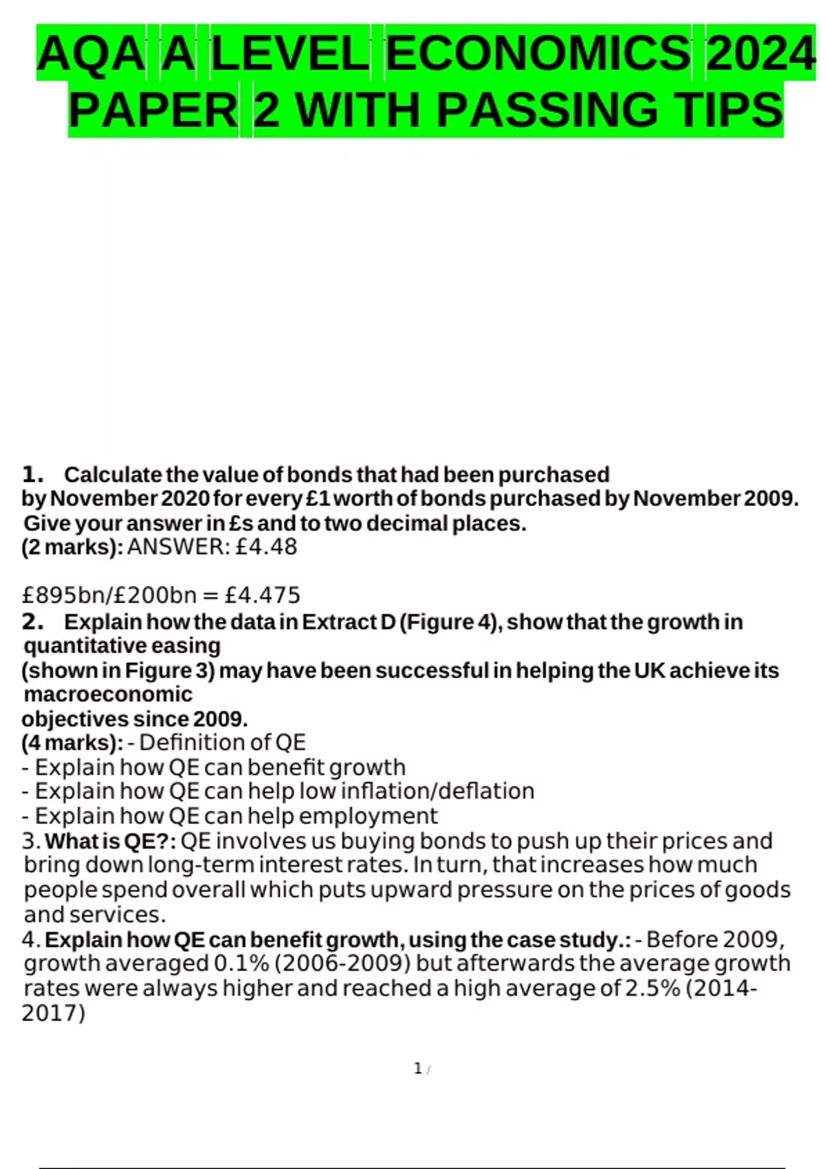 AQA A LEVEL ECONOMICS 2024 PAPER 2 WITH PASSING TIPS - AQA ECONOMICS K ...