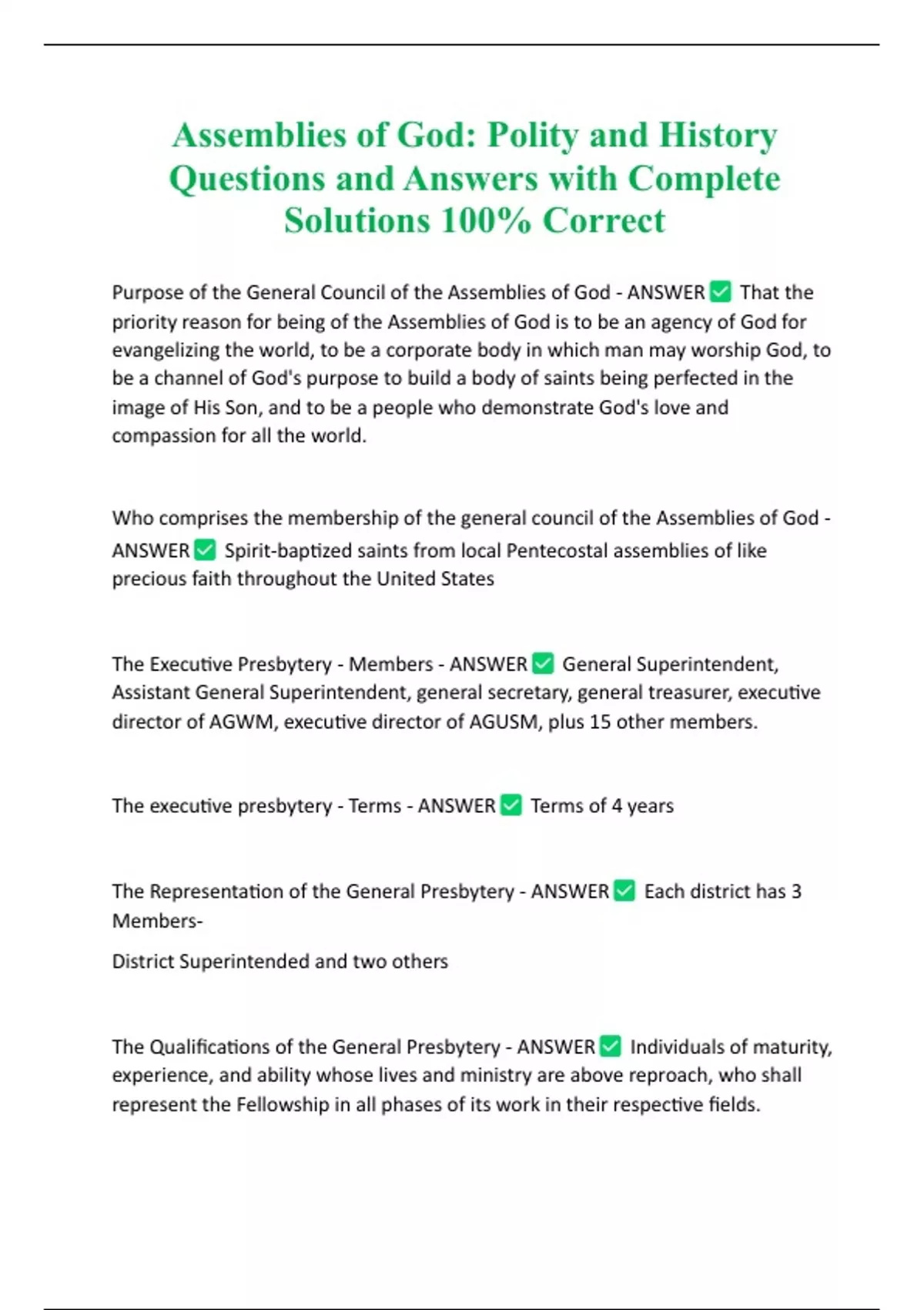 Assemblies of God: Polity and History Questions and Answers with ...