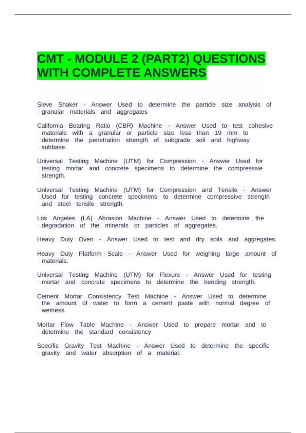CMT - MODULE 2 (PART2) QUESTIONS WITH COMPLETE ANSWERS - NCCMT - Stuvia US