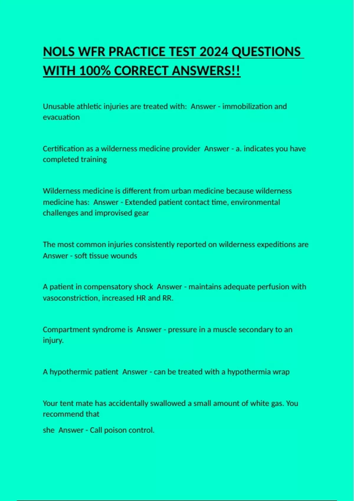 NOLS WFR PRACTICE TEST 2024 QUESTIONS WITH 100% CORRECT ANSWERS ...