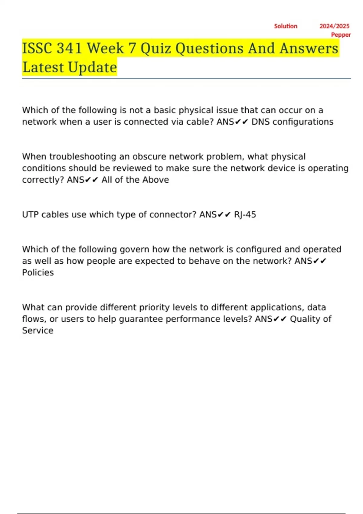 ISSC 341 Week 7 Quiz Questions And Answers Latest Update - Issc 642 ...