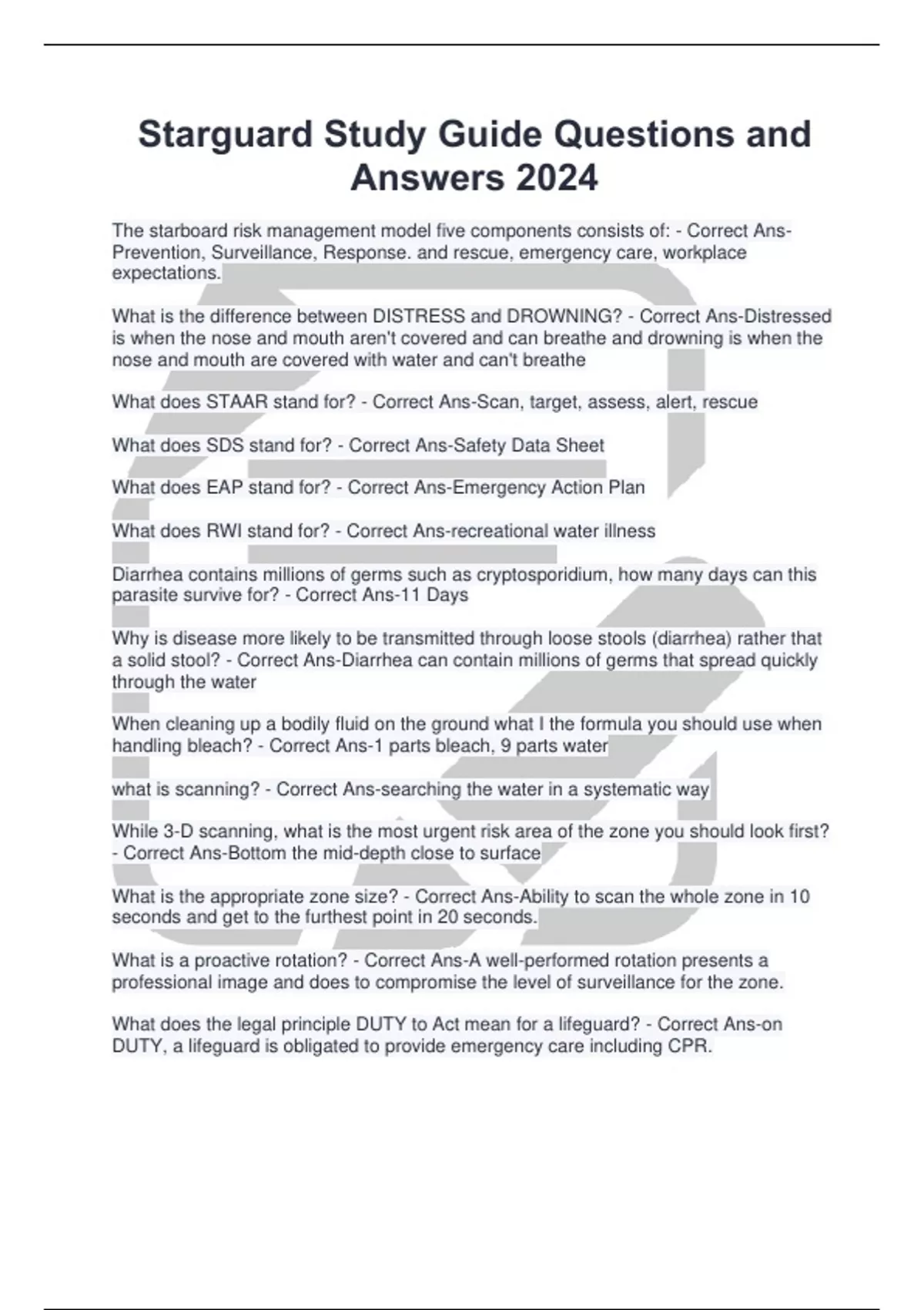 Starguard Study Guide Questions and Answers 2024 - Starguard - Stuvia US