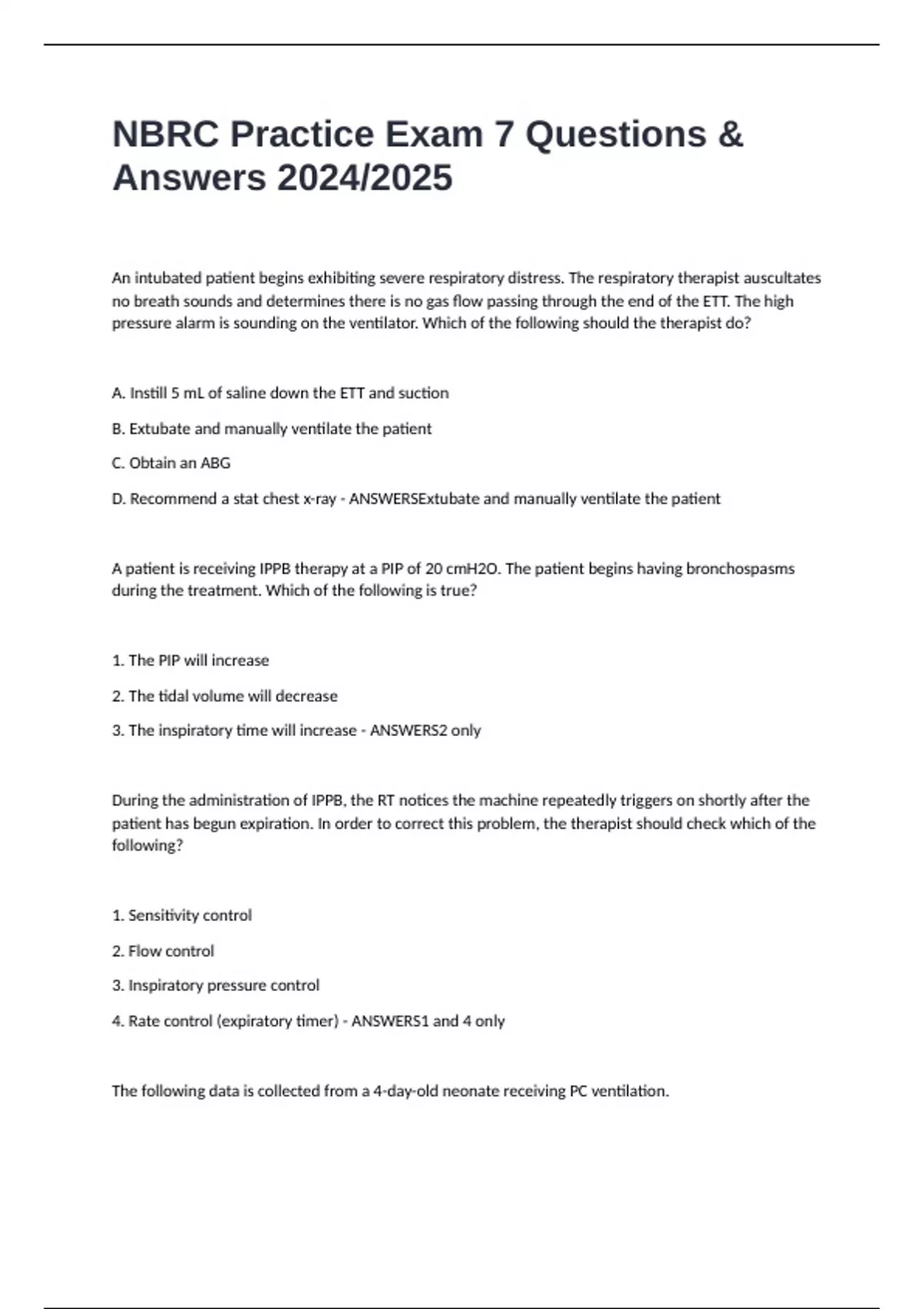 NBRC Practice Exam 7 Questions & Answers 2024/2025 - NBRC Practice ...