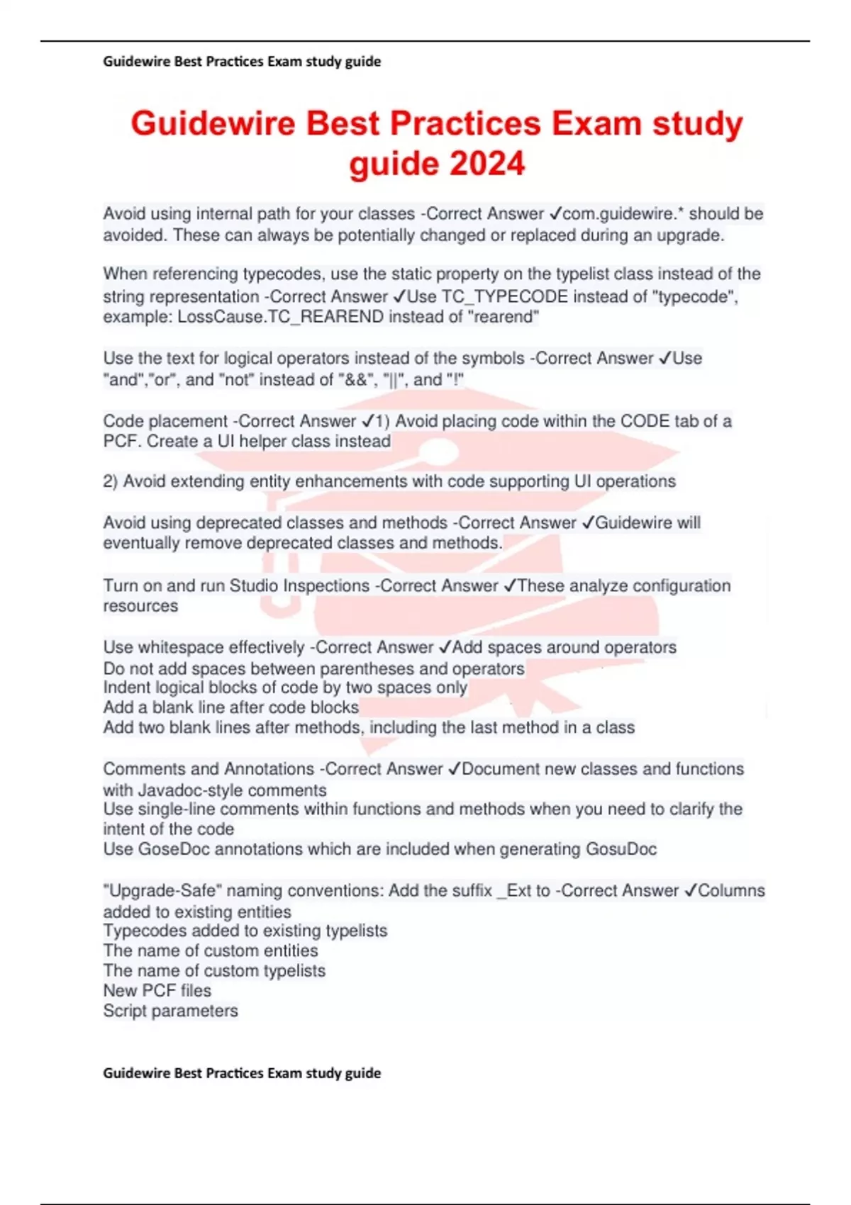 Guidewire Best Practices Exam study guide 2024 - Wire . - Stuvia US
