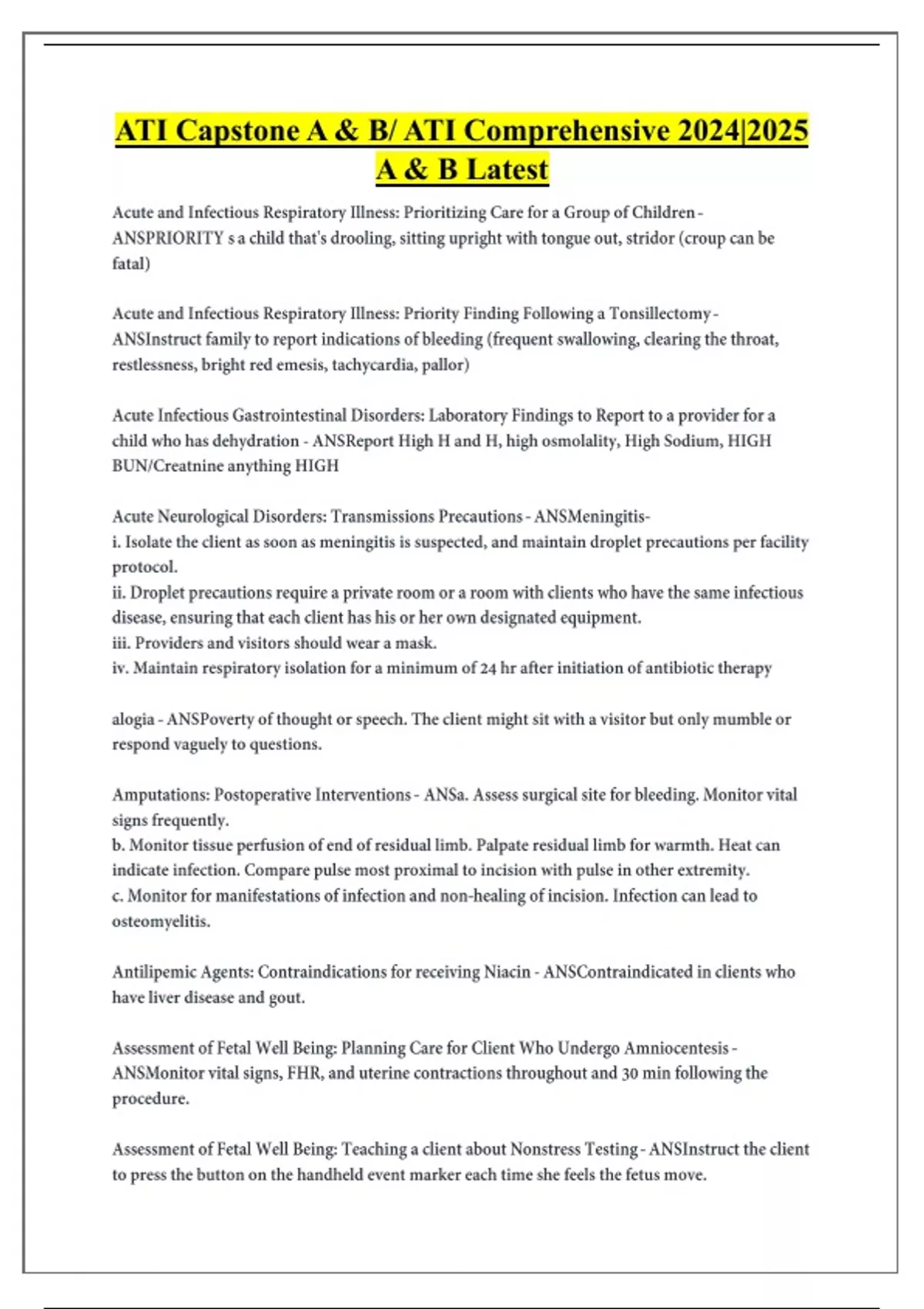 ATI Capstone A & B || ATI Comprehensive 2024|2025 A & B – Latest ...