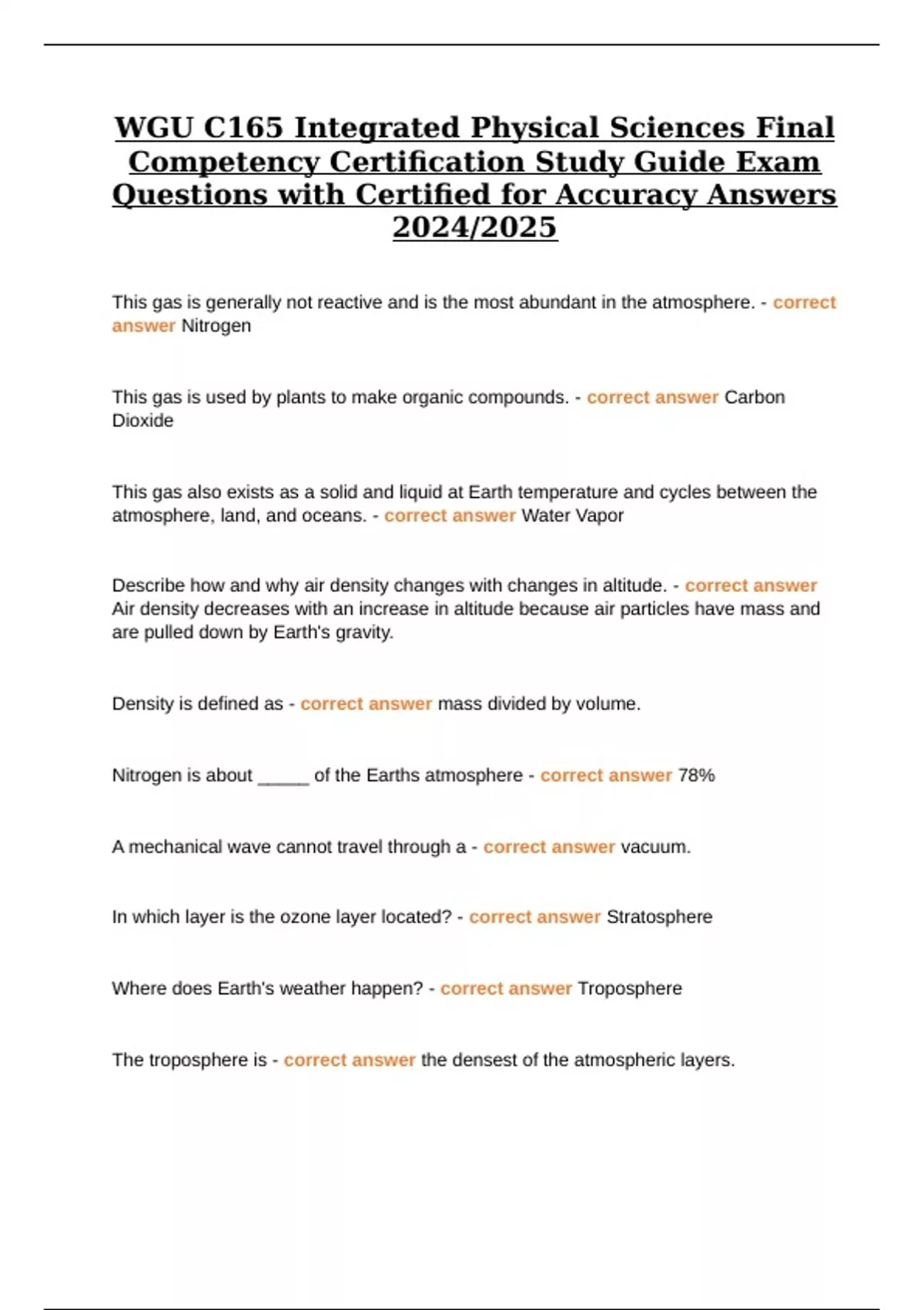 WGU C165 Integrated Physical Sciences Final Competency Certification ...